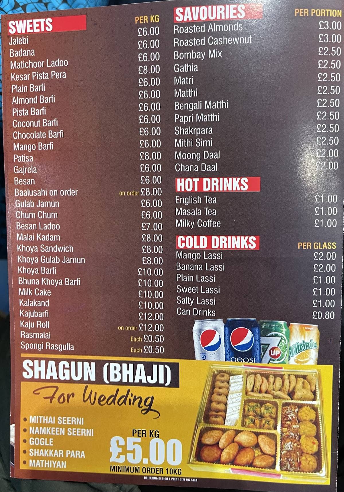 Menu at Shivay Indian Sweets restaurant, Tipton