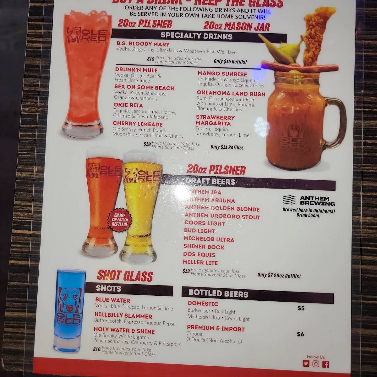 Menu at Ole Red pub & bar, Tishomingo