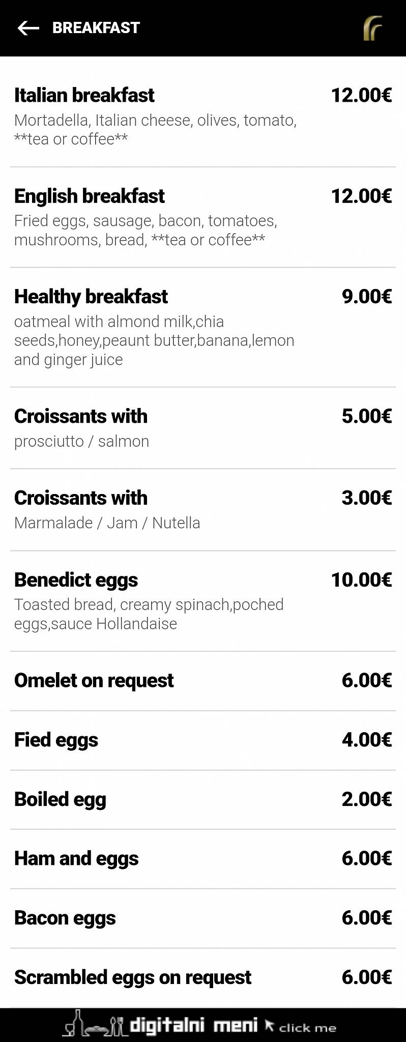 Menu at Forza Porto restaurant, Tivat