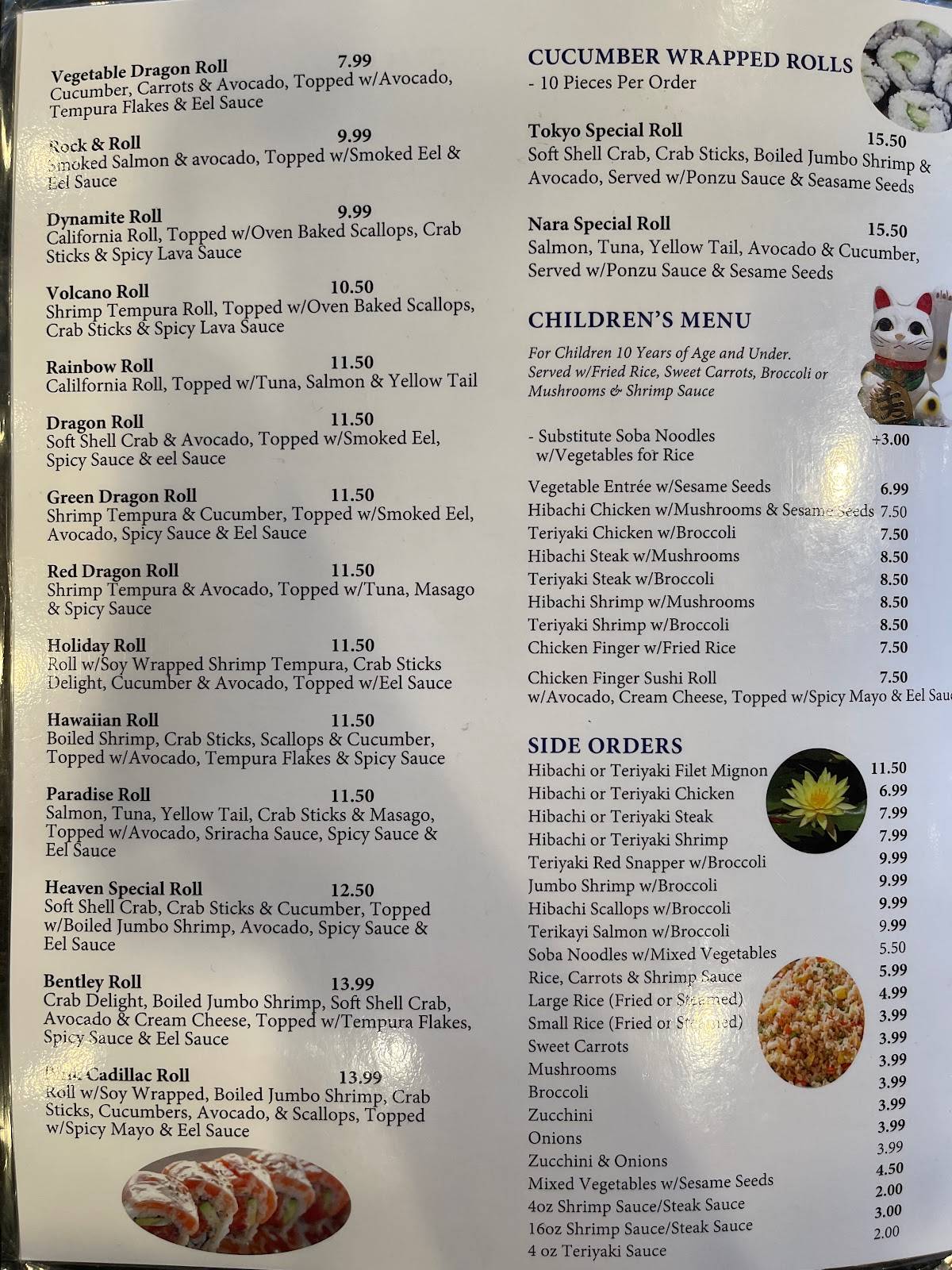 Menu at Tokyo Diner restaurant, Granite Falls