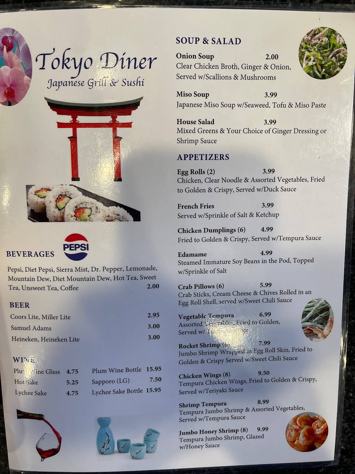 Menu at Tokyo Diner restaurant, Granite Falls