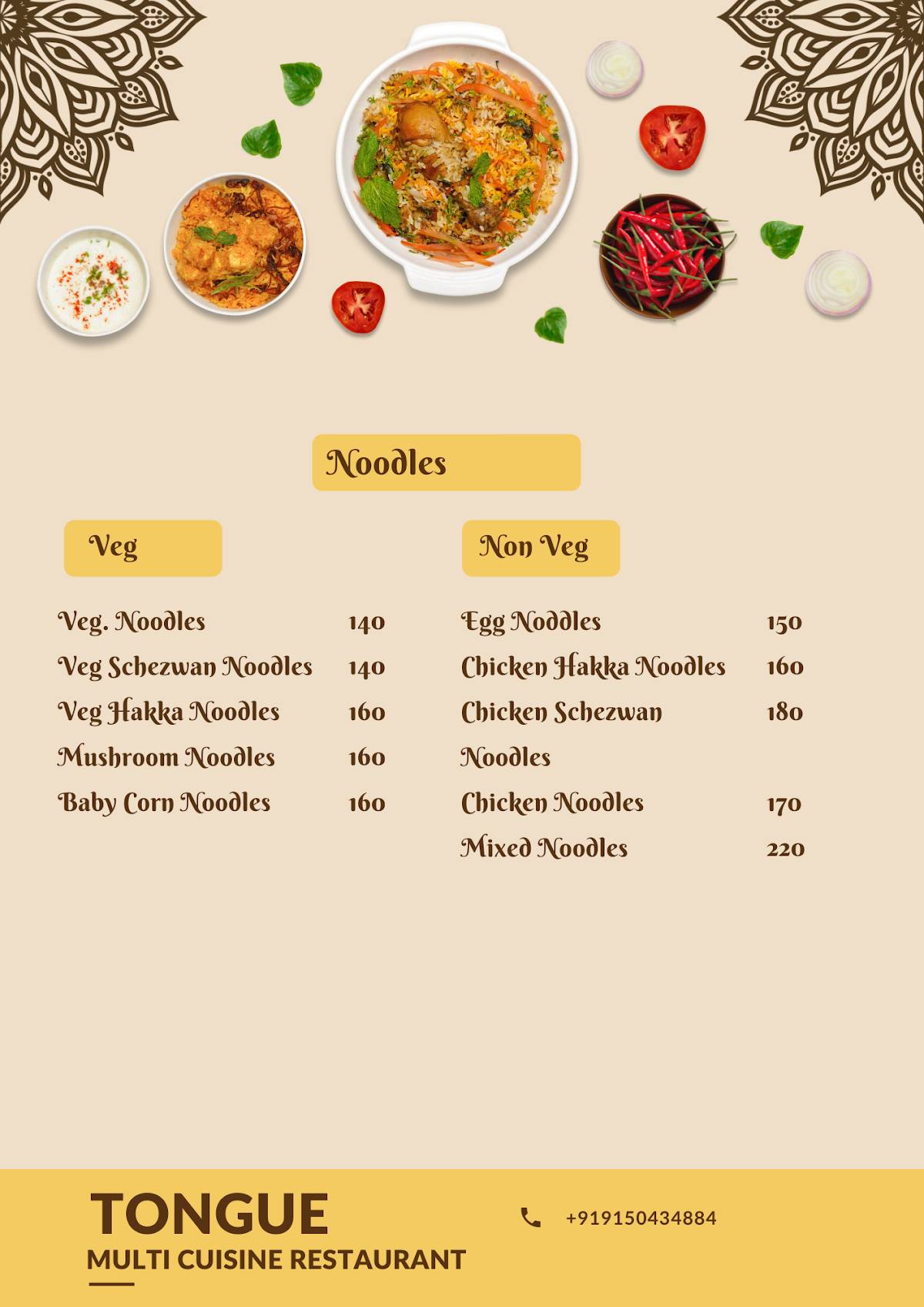 Menu at Tongue Multi Cuisine Restaurant, Navallur