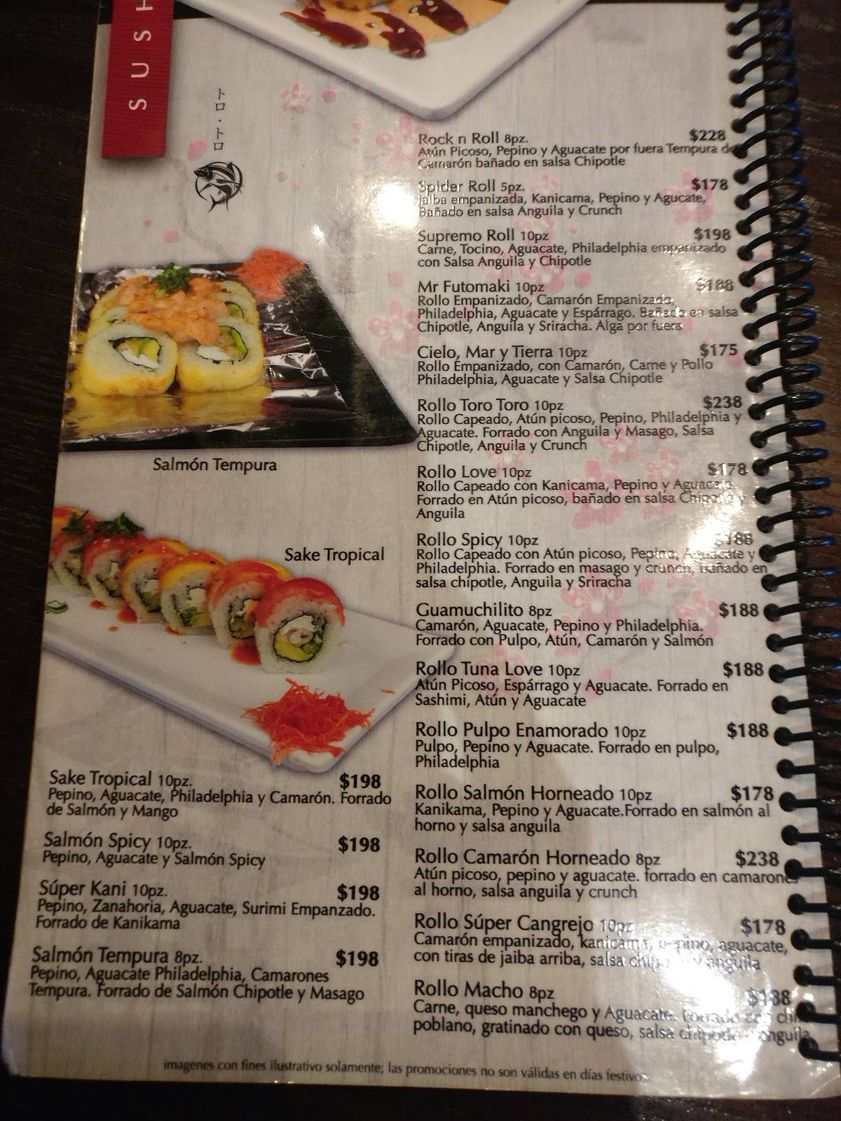 Menu at Toro Toro restaurant, Mexicali