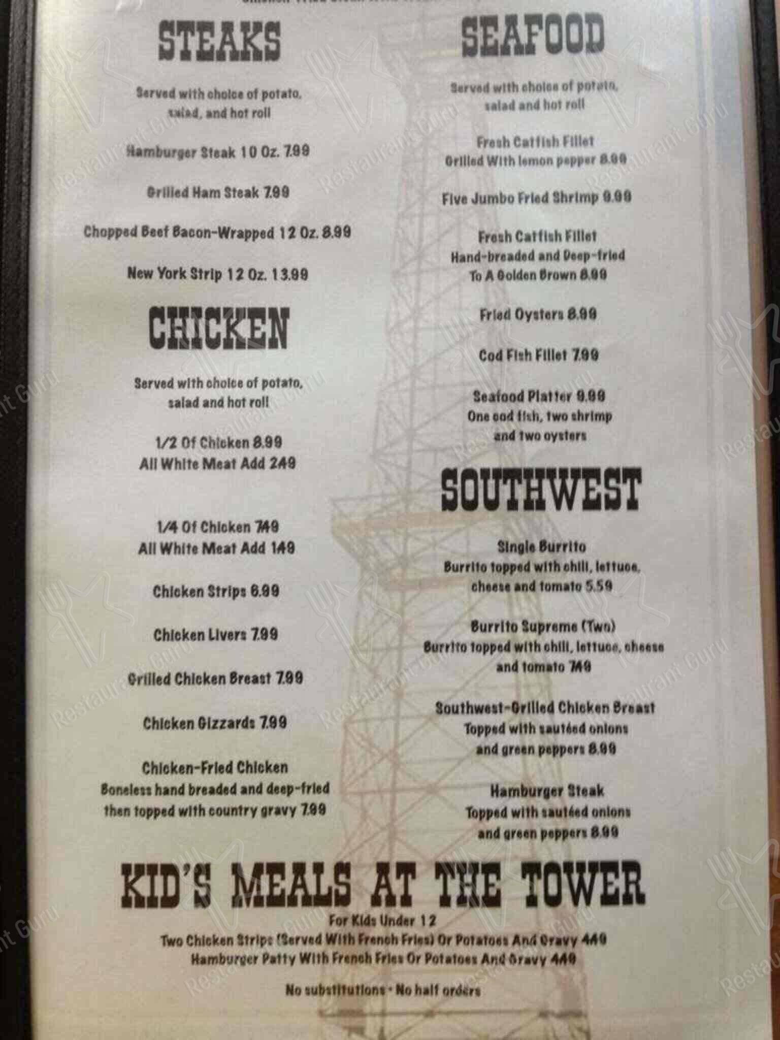 Menu at Tower Cafe, Okarche, 411 Main St