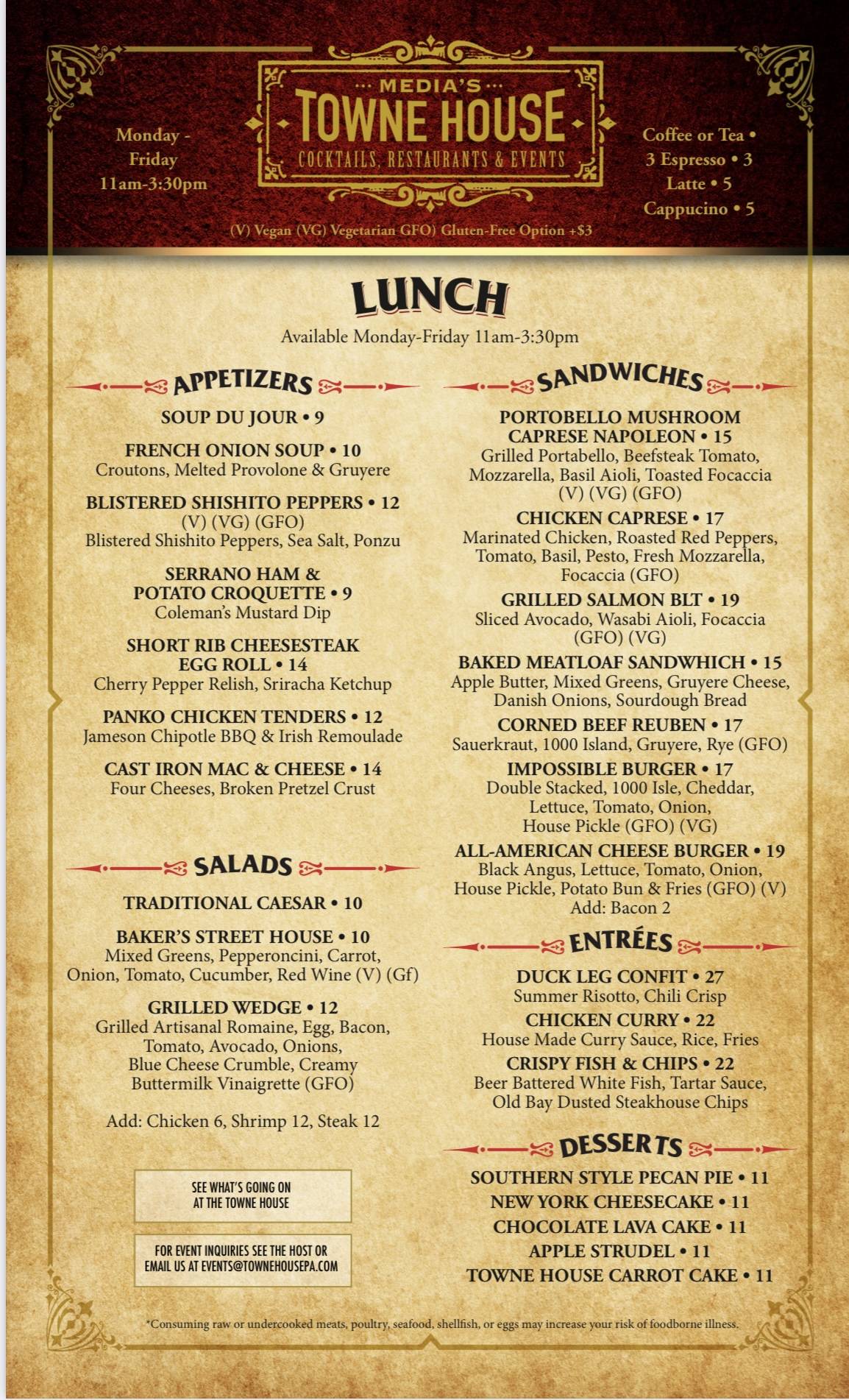 Menu at Towne House pub & bar, Media