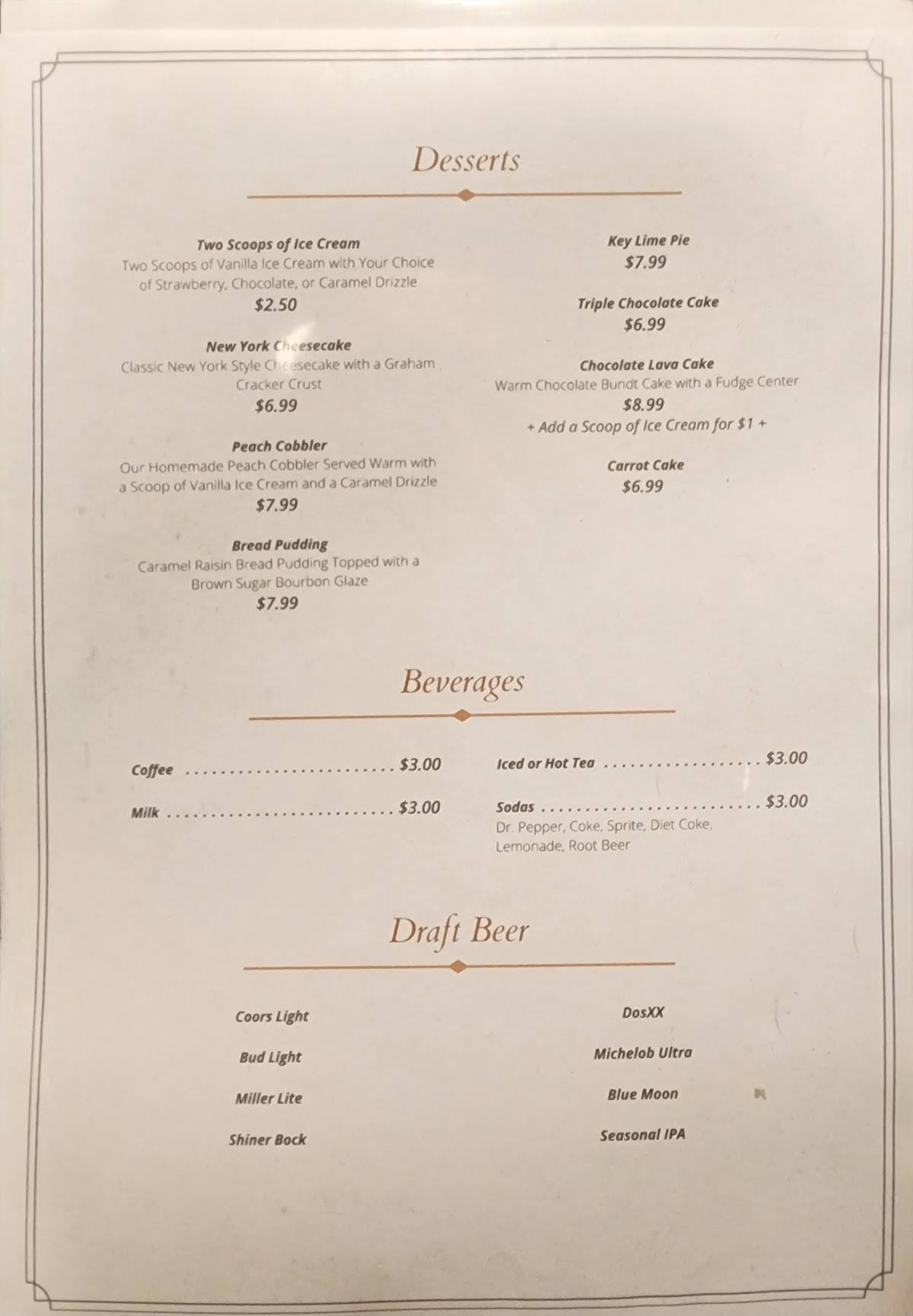 Menu at Trail Boss Steak and Grill steakhouse, Bandera