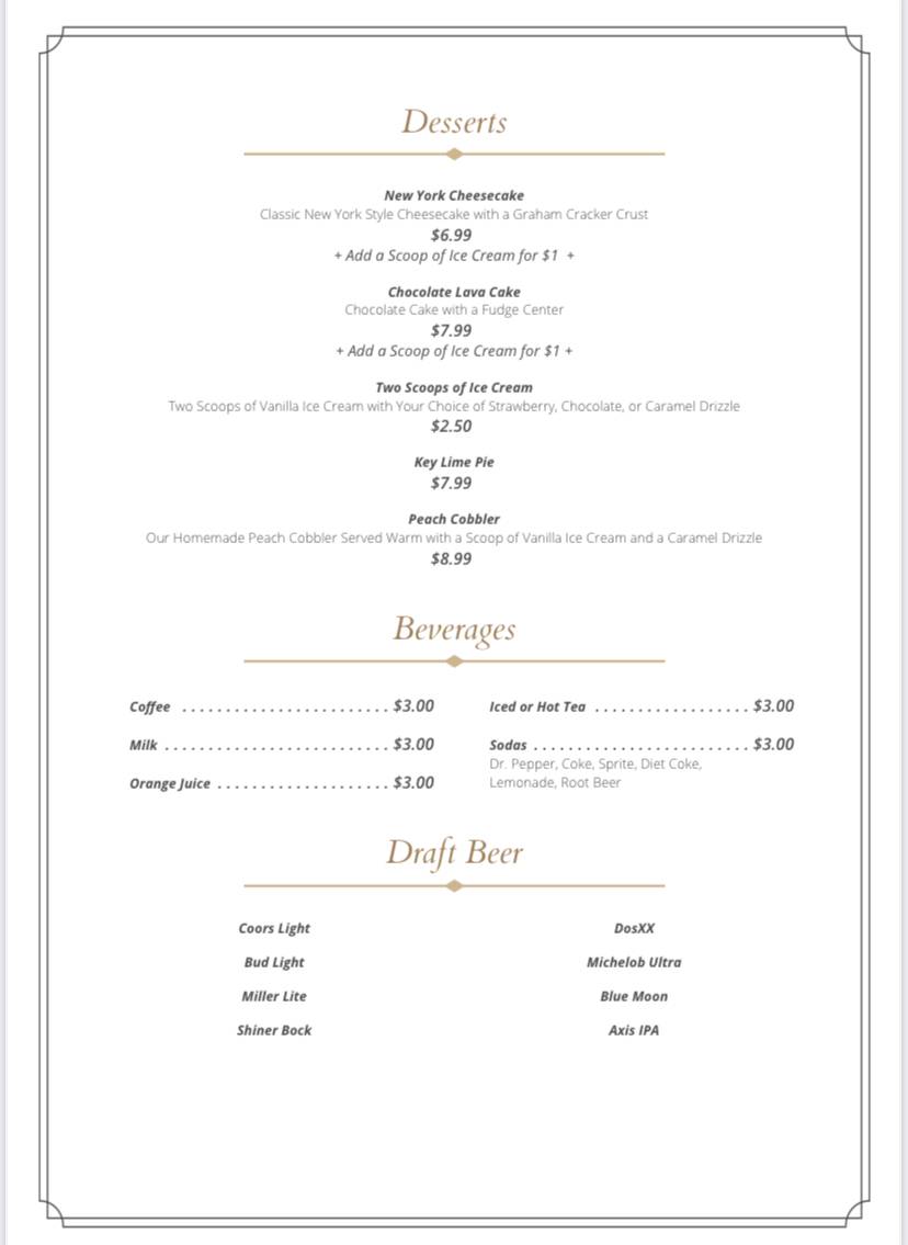 Menu at Trail Boss Steak and Grill steakhouse, Bandera