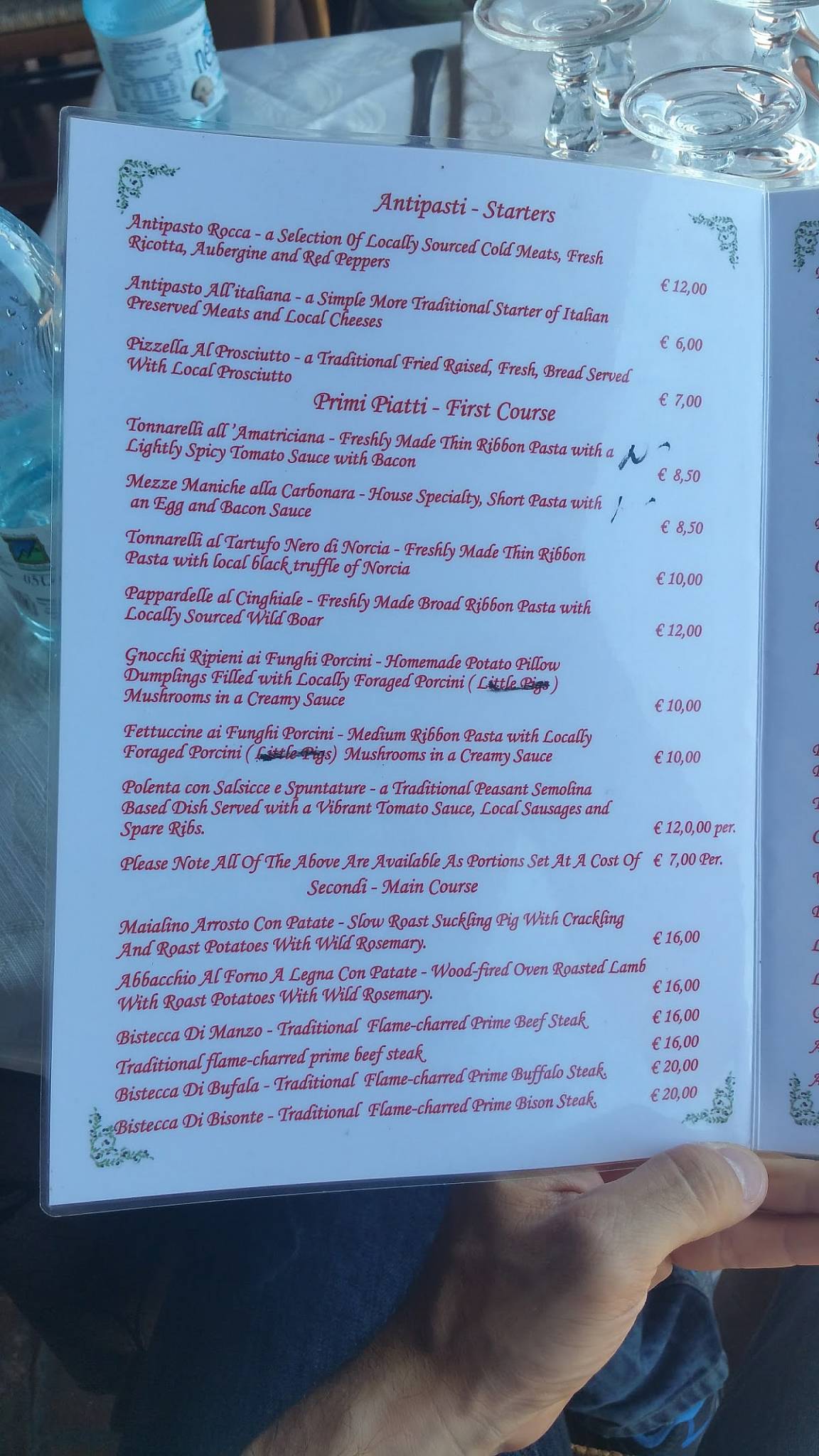Menu da Trattoria La Rocca ristorante, Ceri