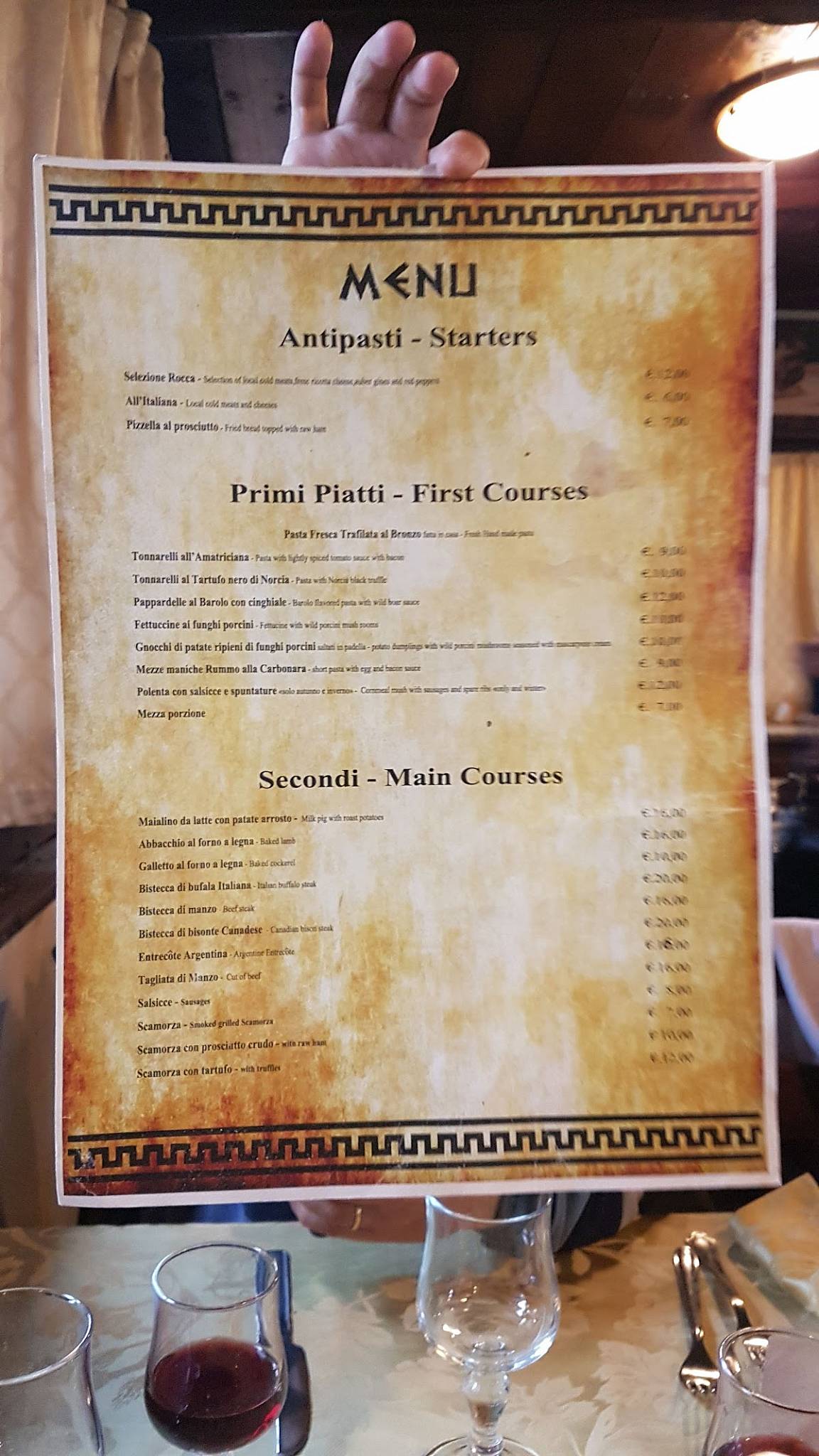 Menu da Trattoria La Rocca ristorante, Ceri