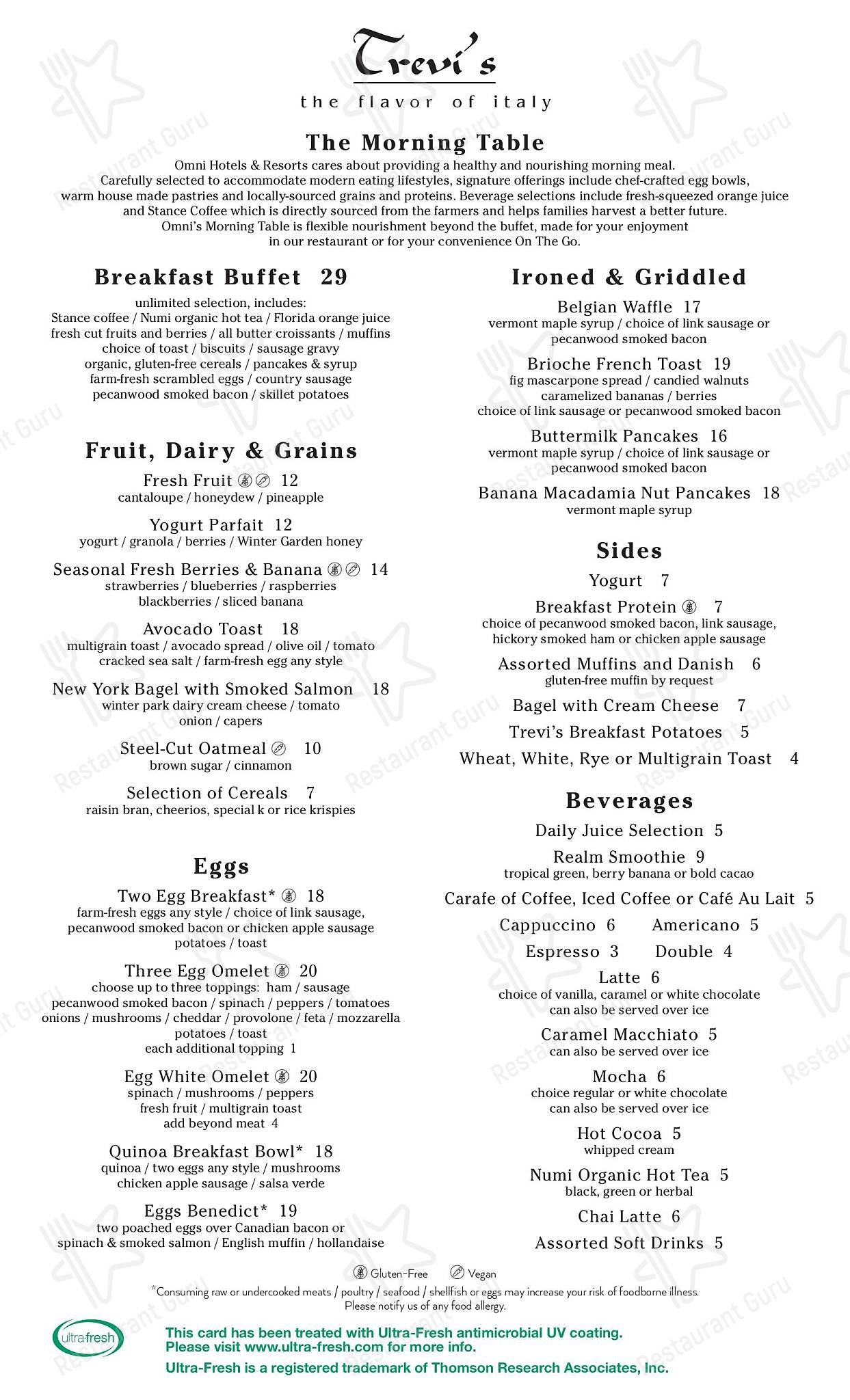 Menu at Trevi's Restaurant, Four Corners, Masters Blvd