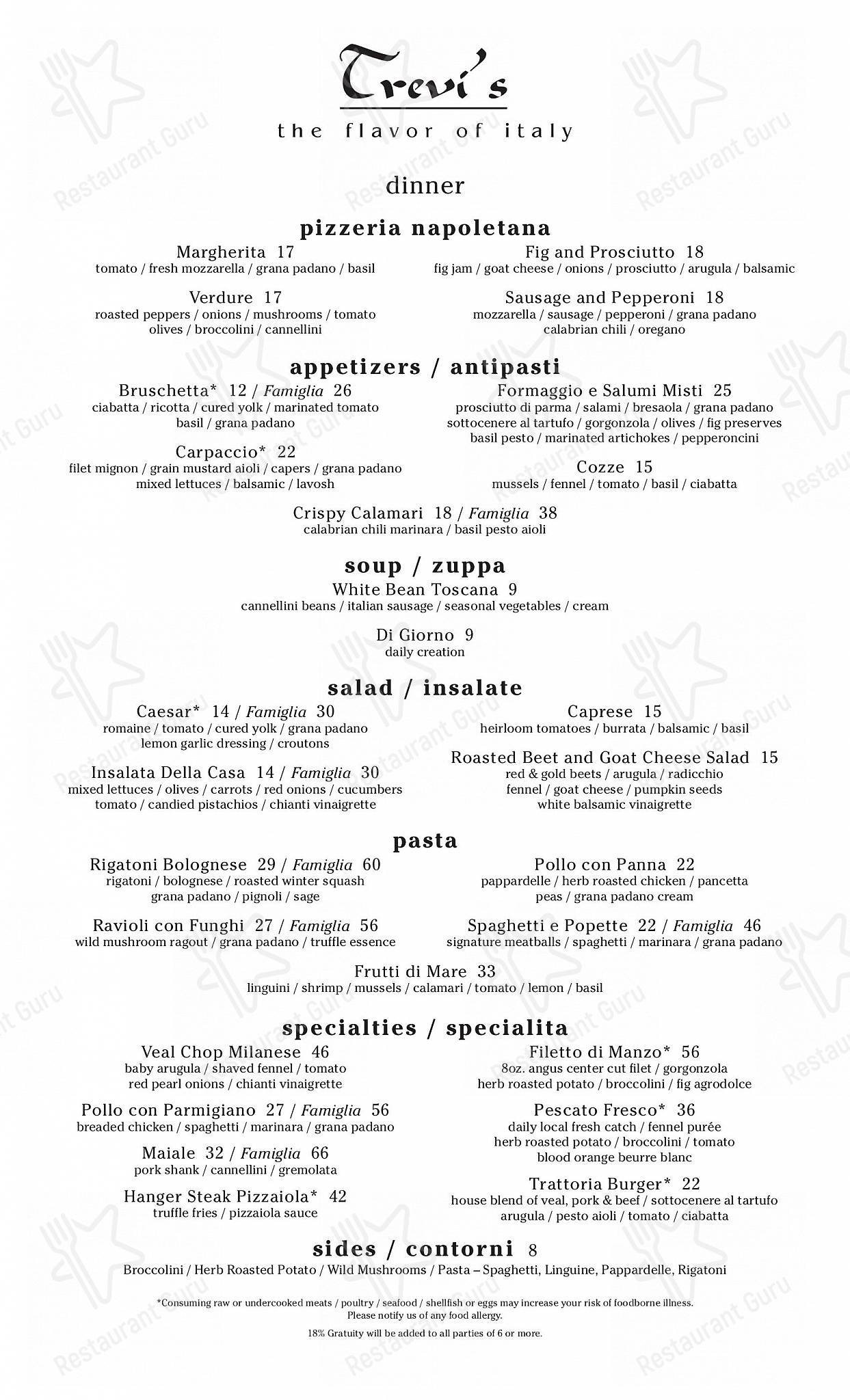 Menu at Trevi's Restaurant, Four Corners, Masters Blvd