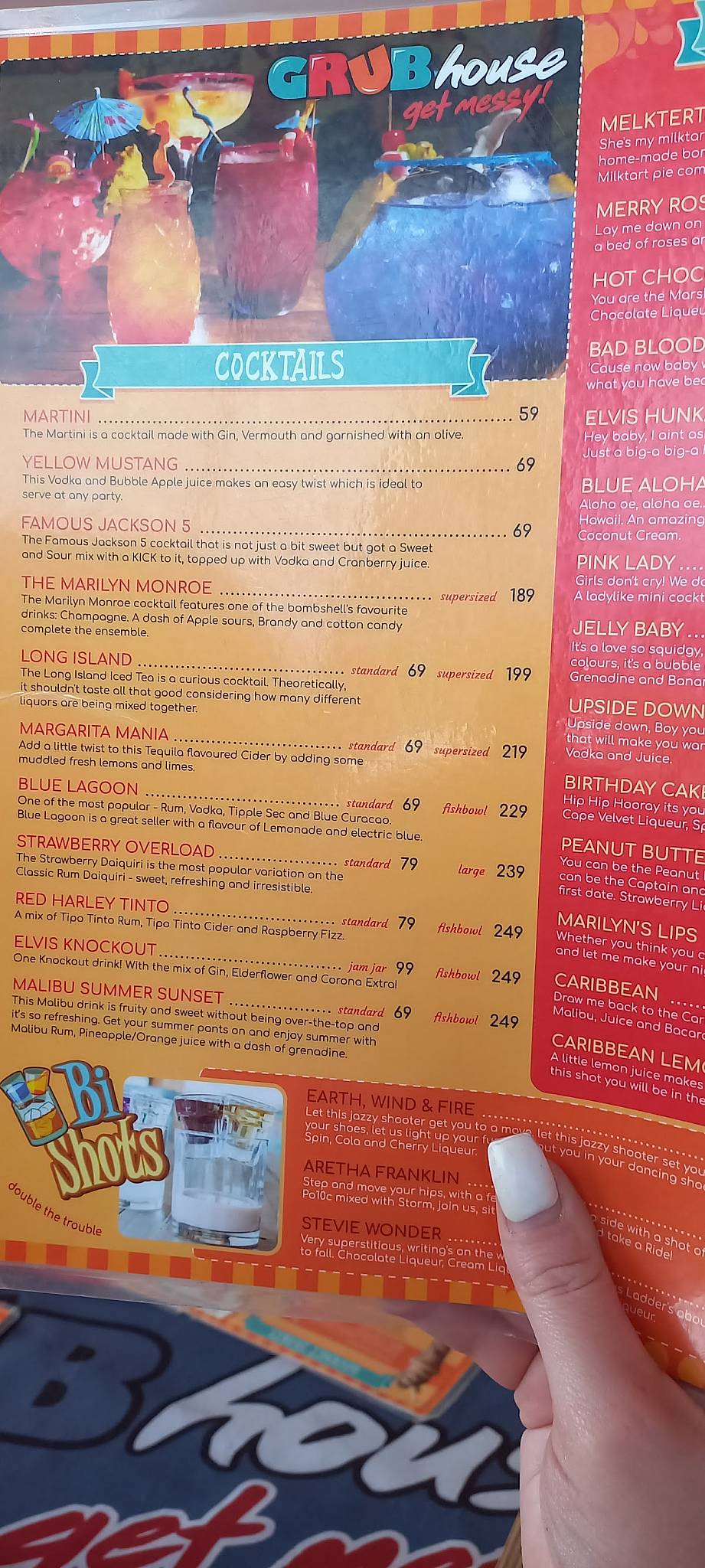 Menu at GrubHouse Diner restaurant, Trichardt