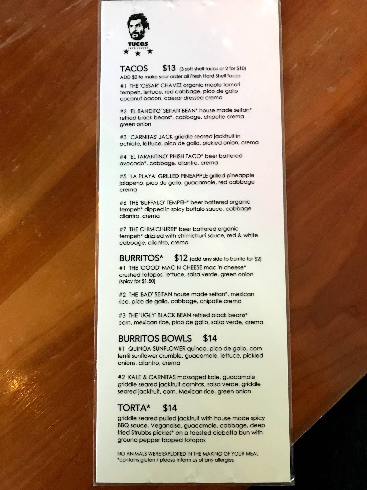 Menu at Tucos Taco Lounge restaurant, Sudbury