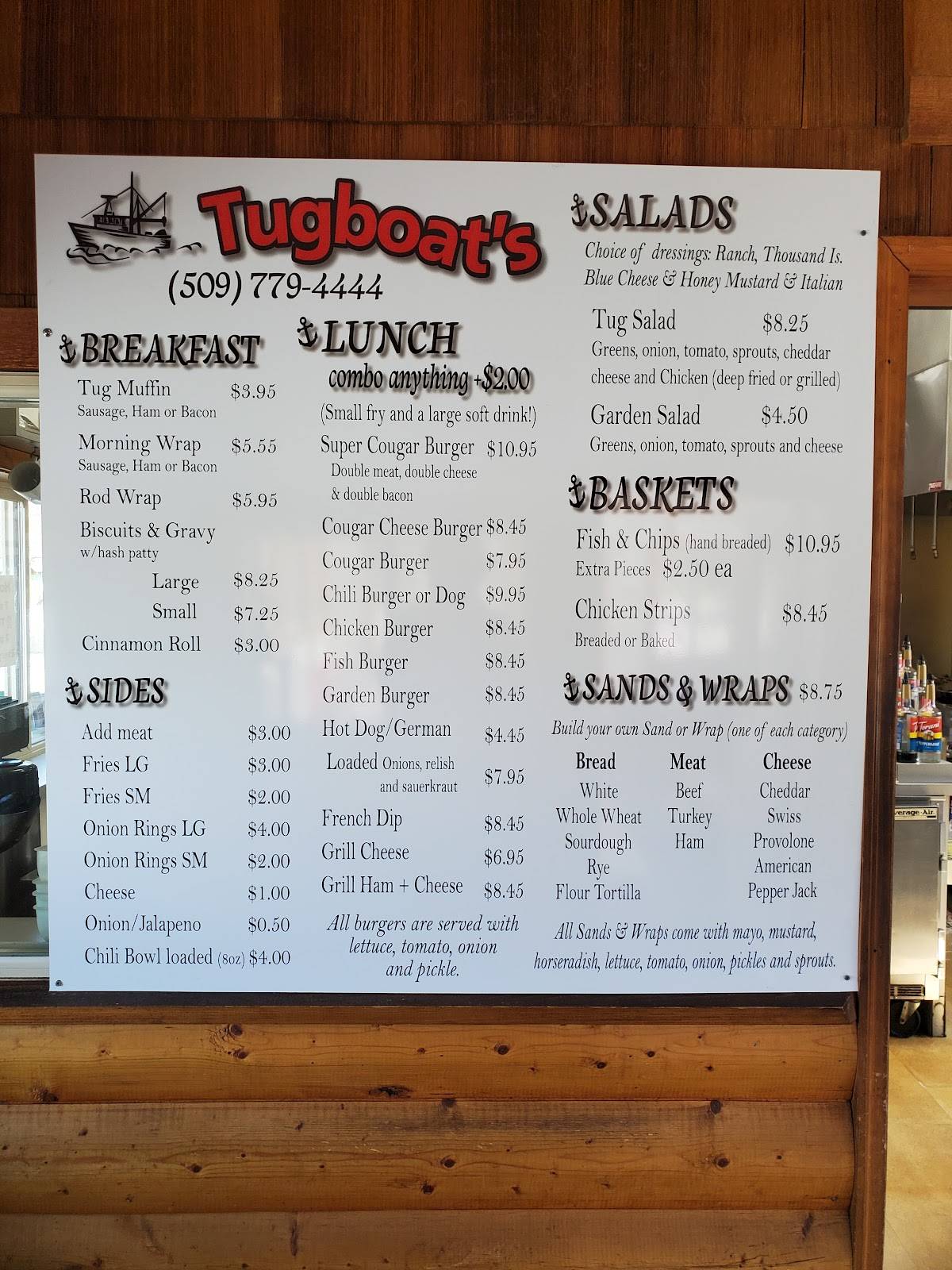 Menu at Tugboats restaurant, Curlew