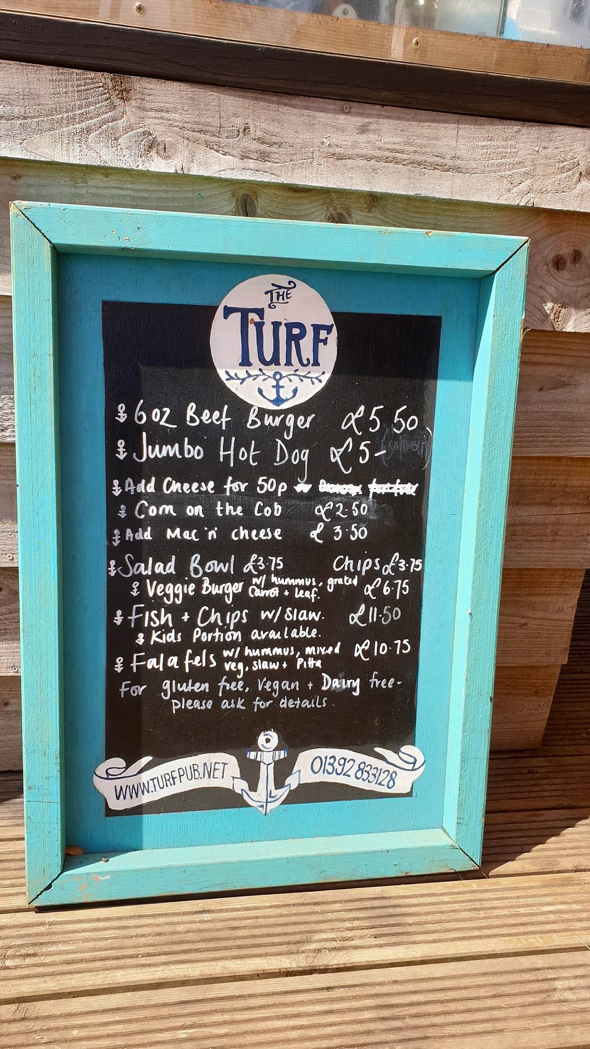 Menu at The Turf restaurant, Exeter