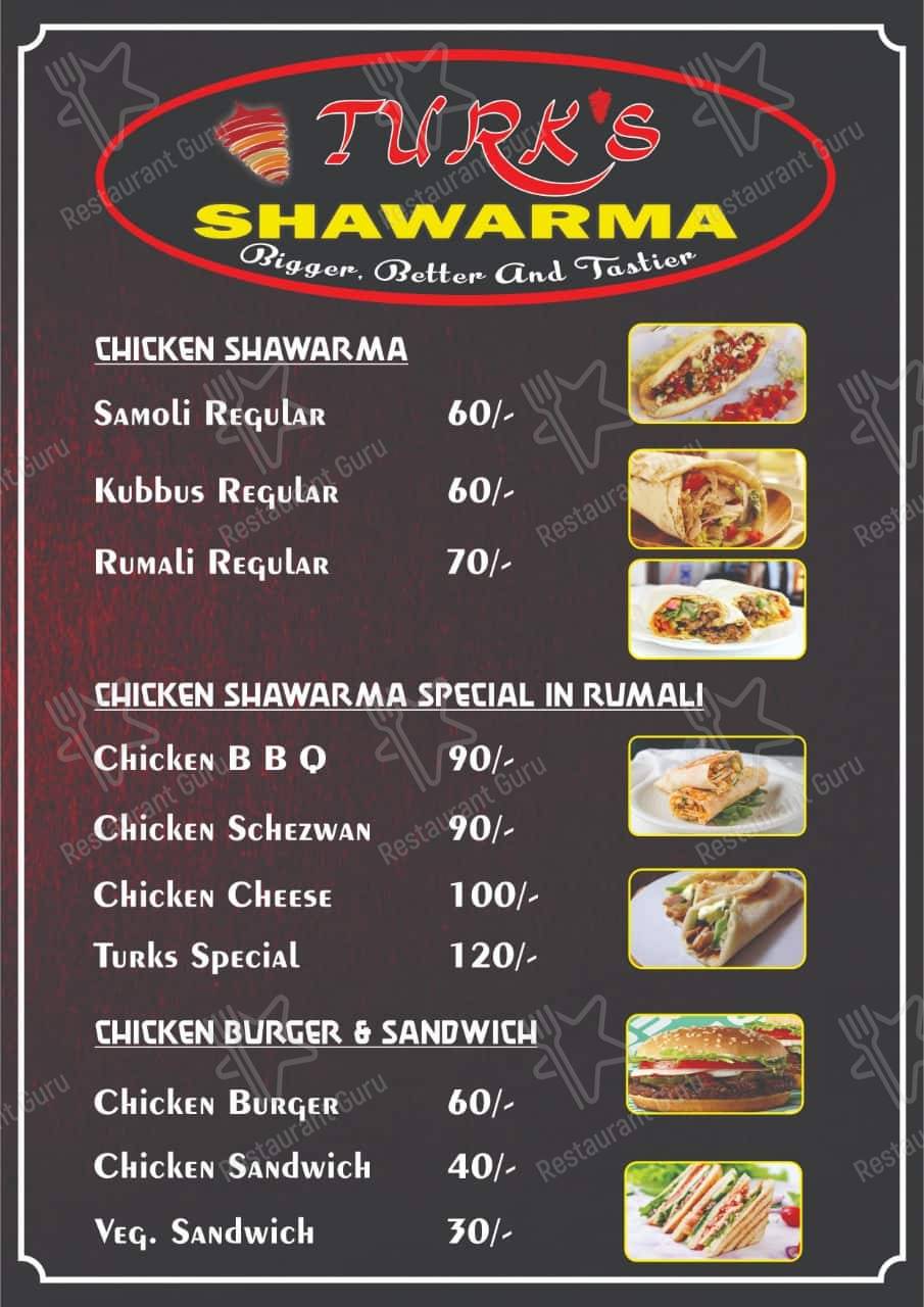 Menu at Turks Shawarma, Hyderabad