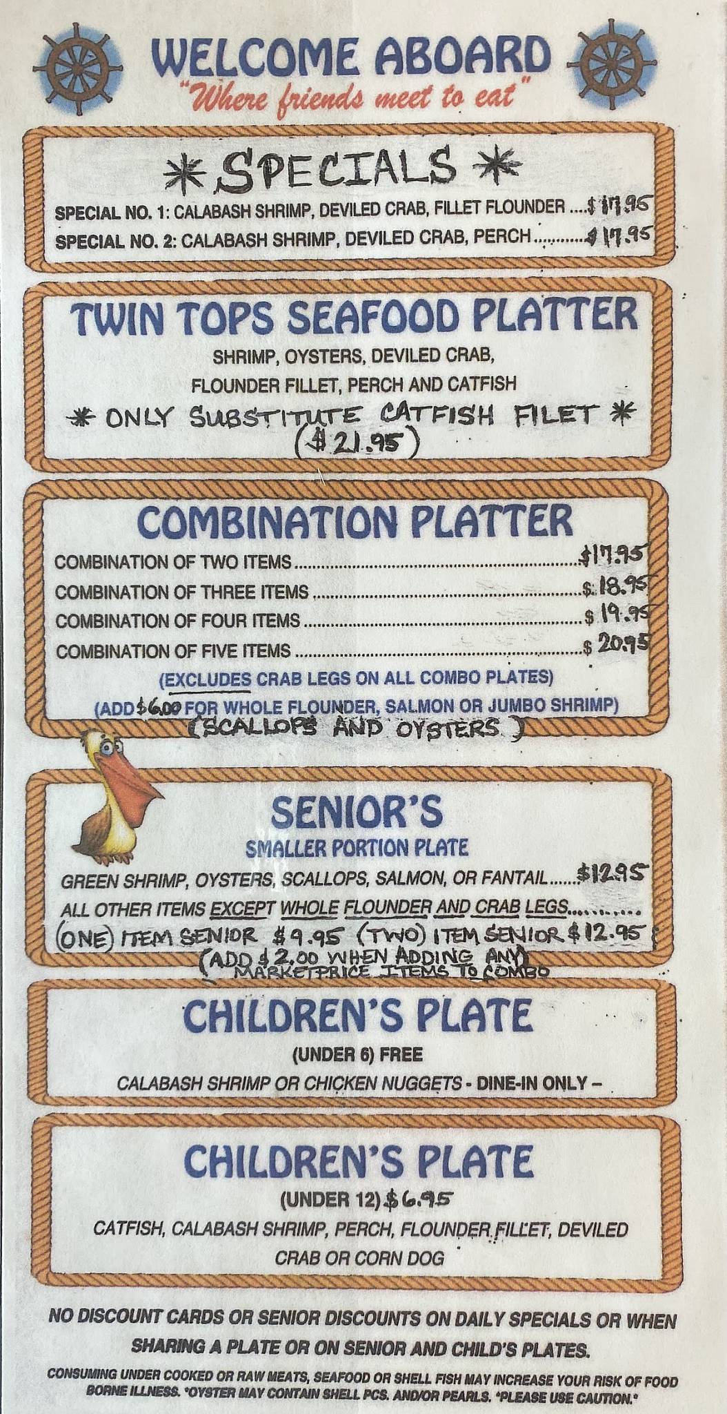 Menu at Twin Tops Fish Camp restaurant, Gastonia