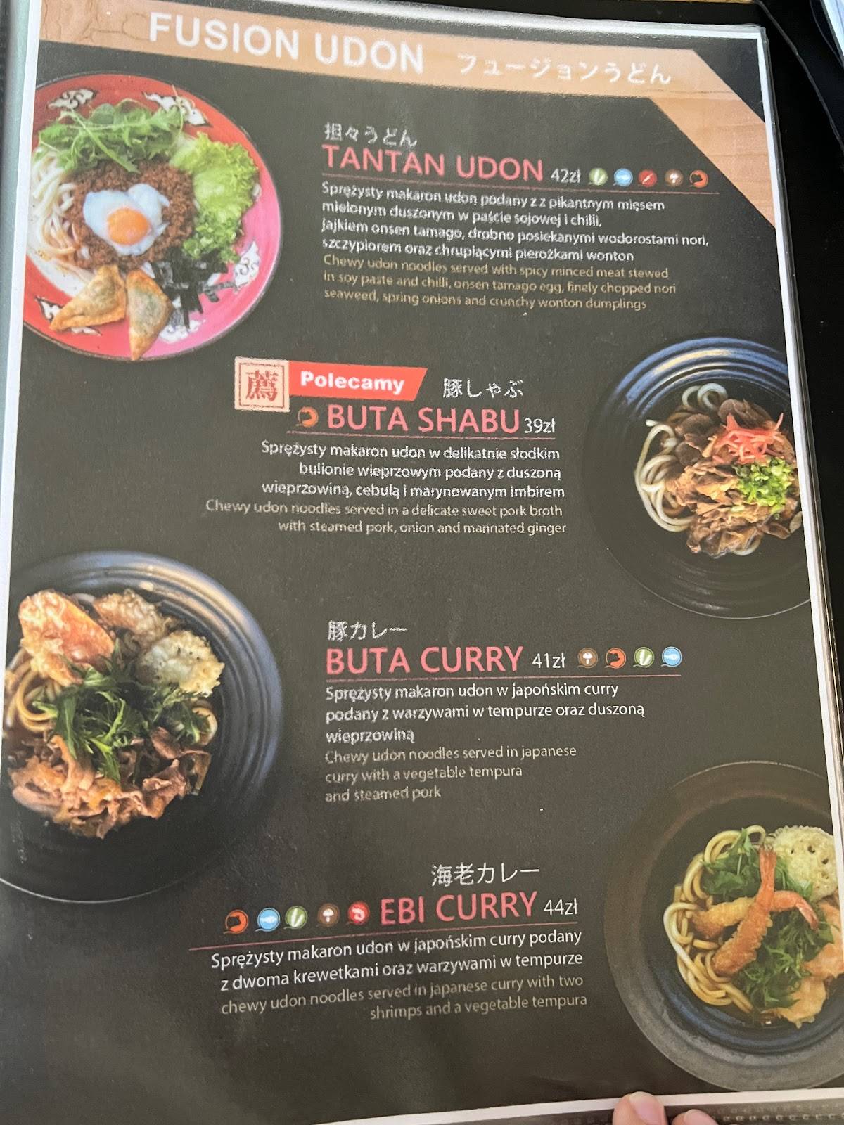 Menu at UKI UKI restaurant, Warsaw