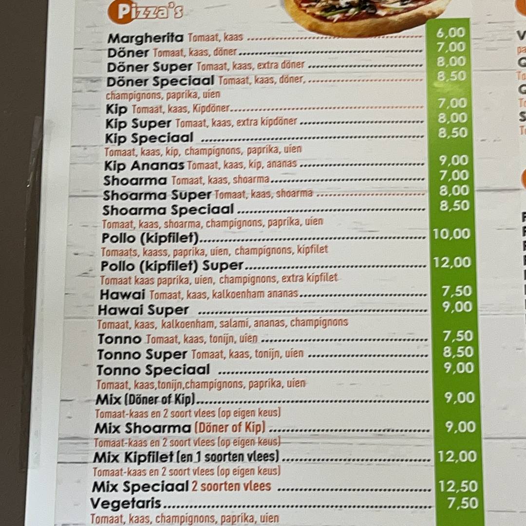Menu at Vadi 38, Tilburg
