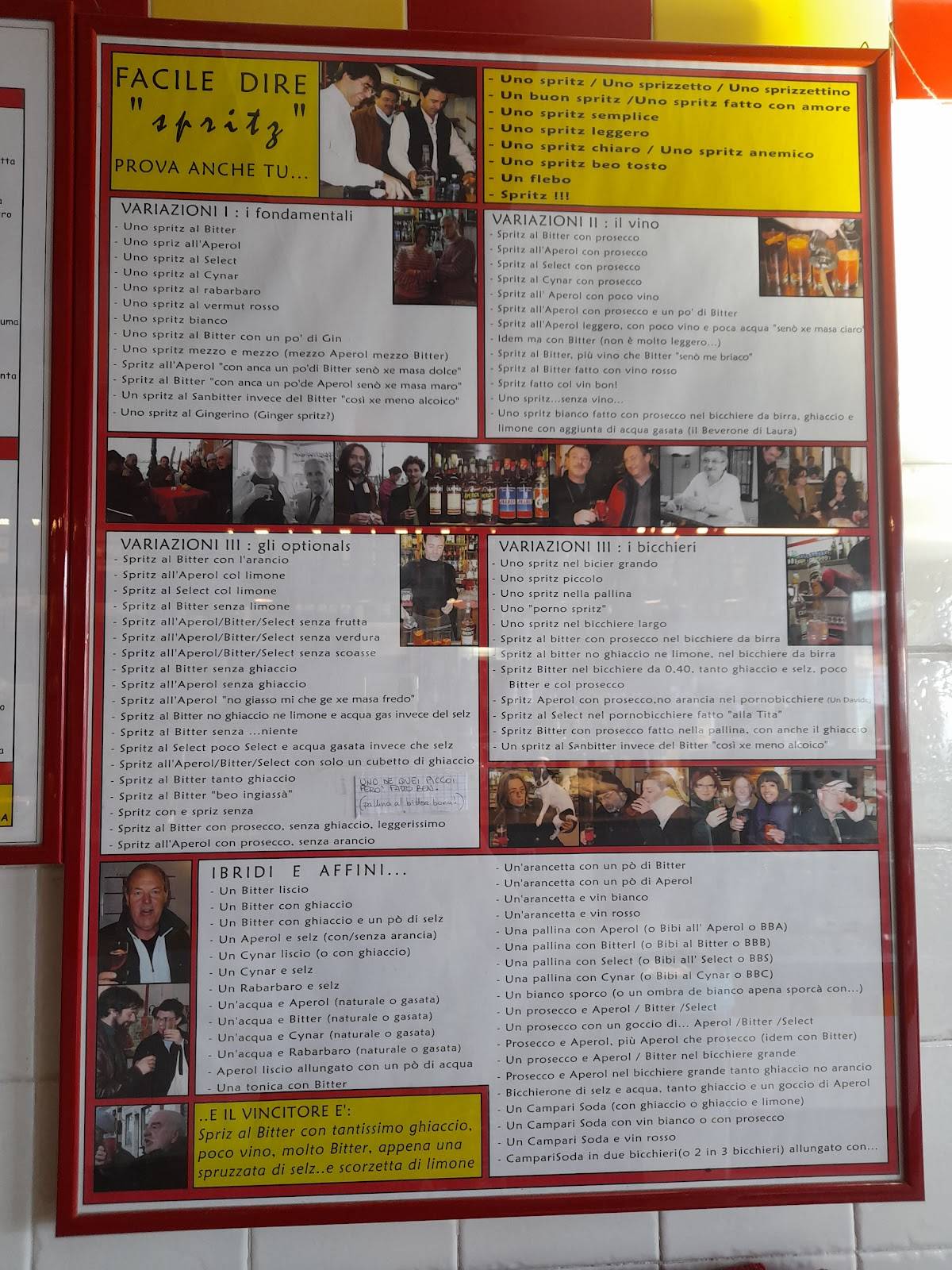 Menu at La Palanca cafe, Venice