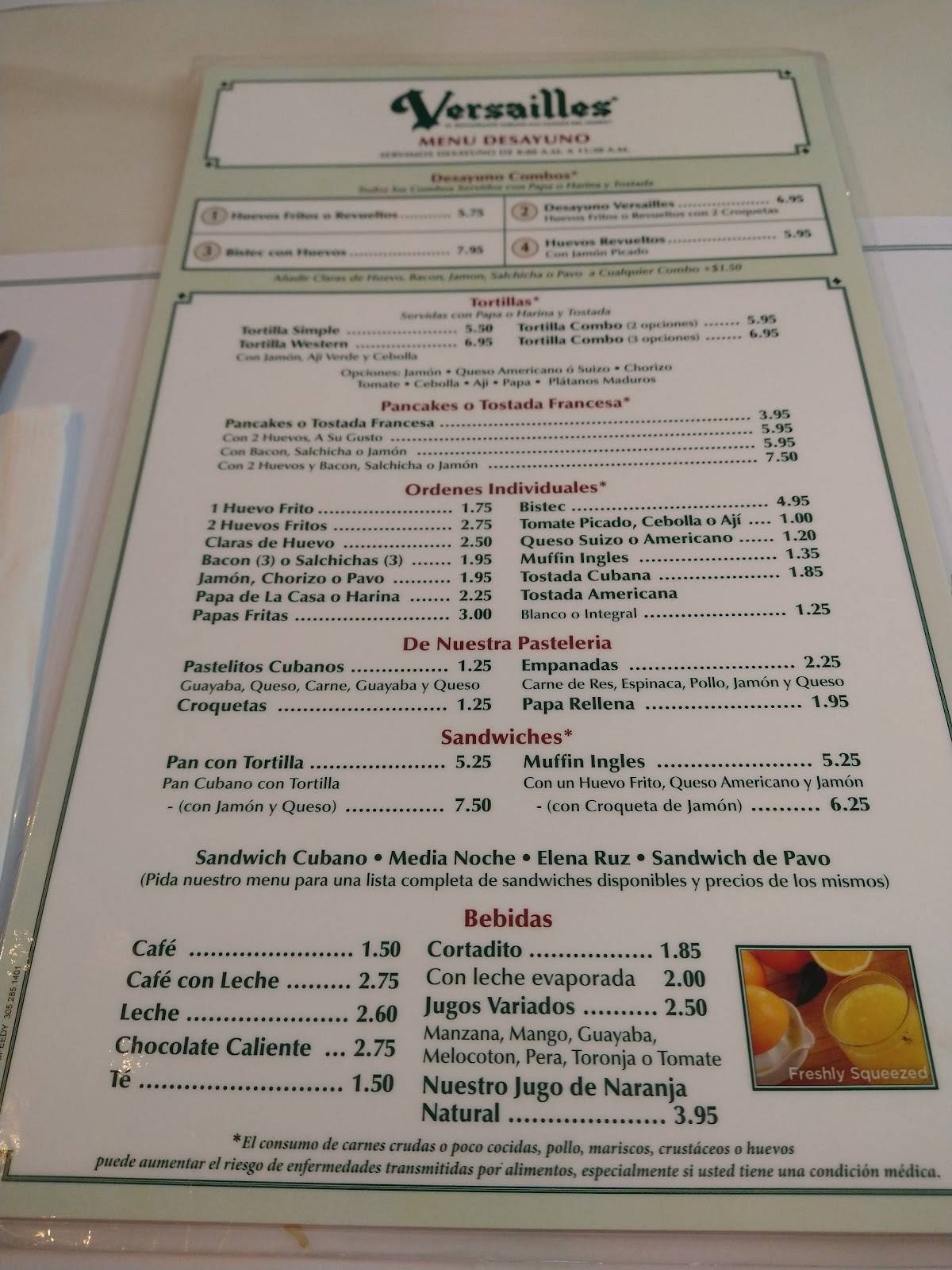 Menu at Versailles Restaurant Cuban Cuisine, Miami, SW 8th St