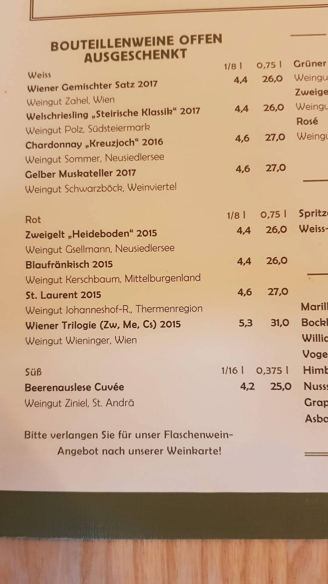 Speisekarte von Plachutta's Grünspan restaurant, Wien, Ottakringer Str. 266