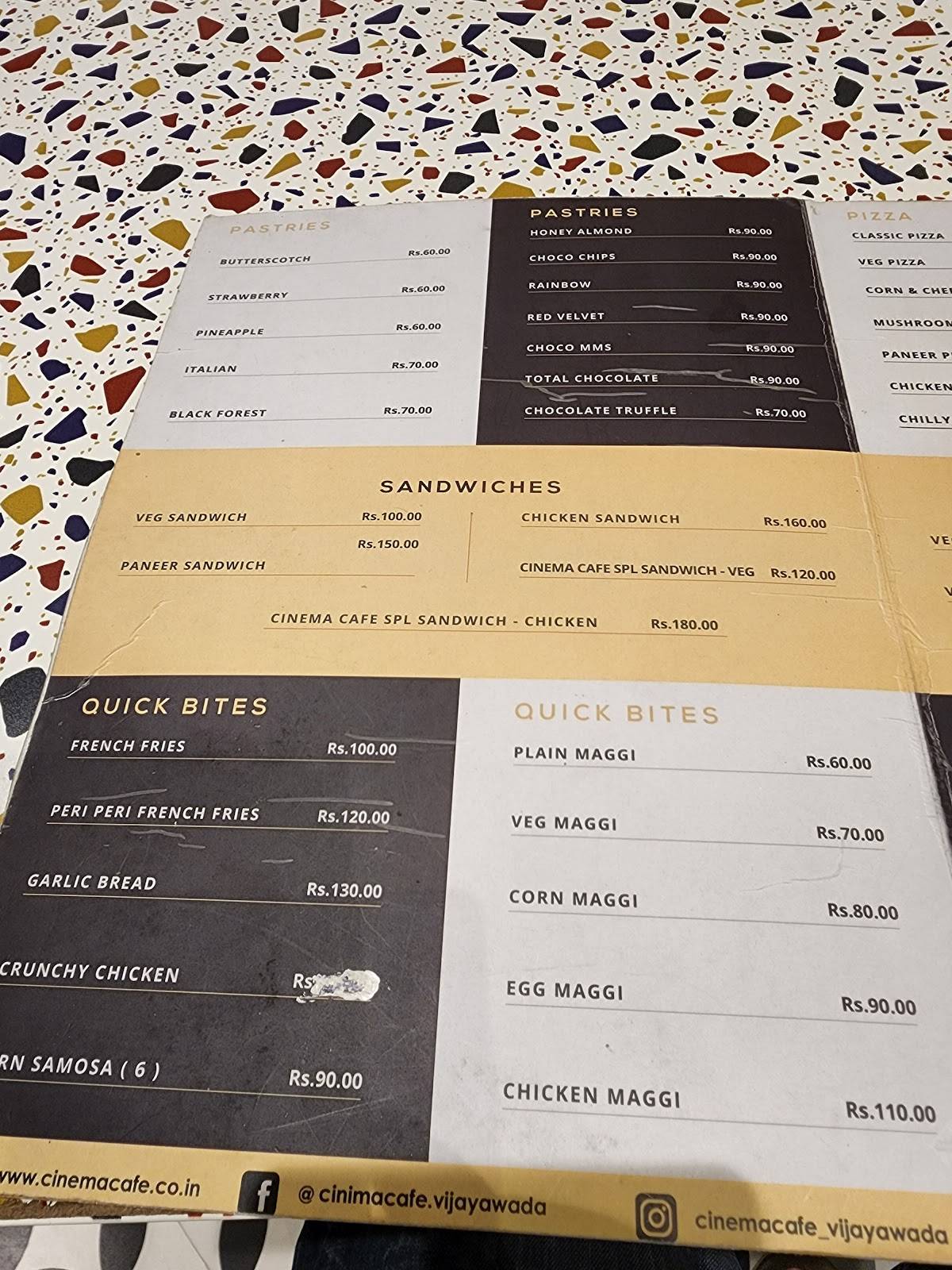 Menu at Cinema Cafe, Vijayawada