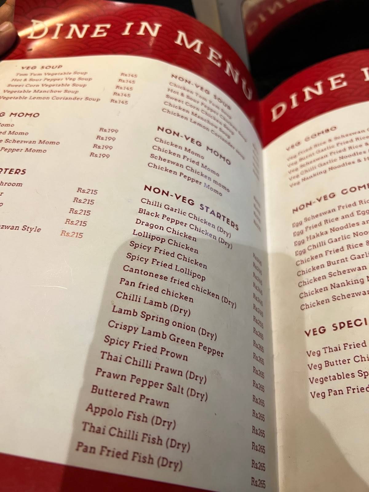 Menu at The Red Box, Vijayawada