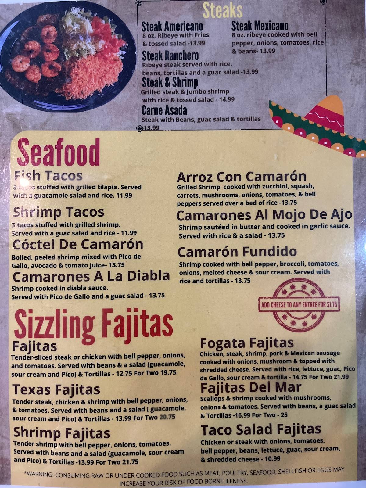 Menu at La Fogata restaurant, Wadesboro, E Caswell St