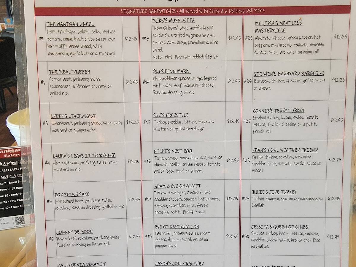 Menu at Wanigan Eatery and Pub, Bay City