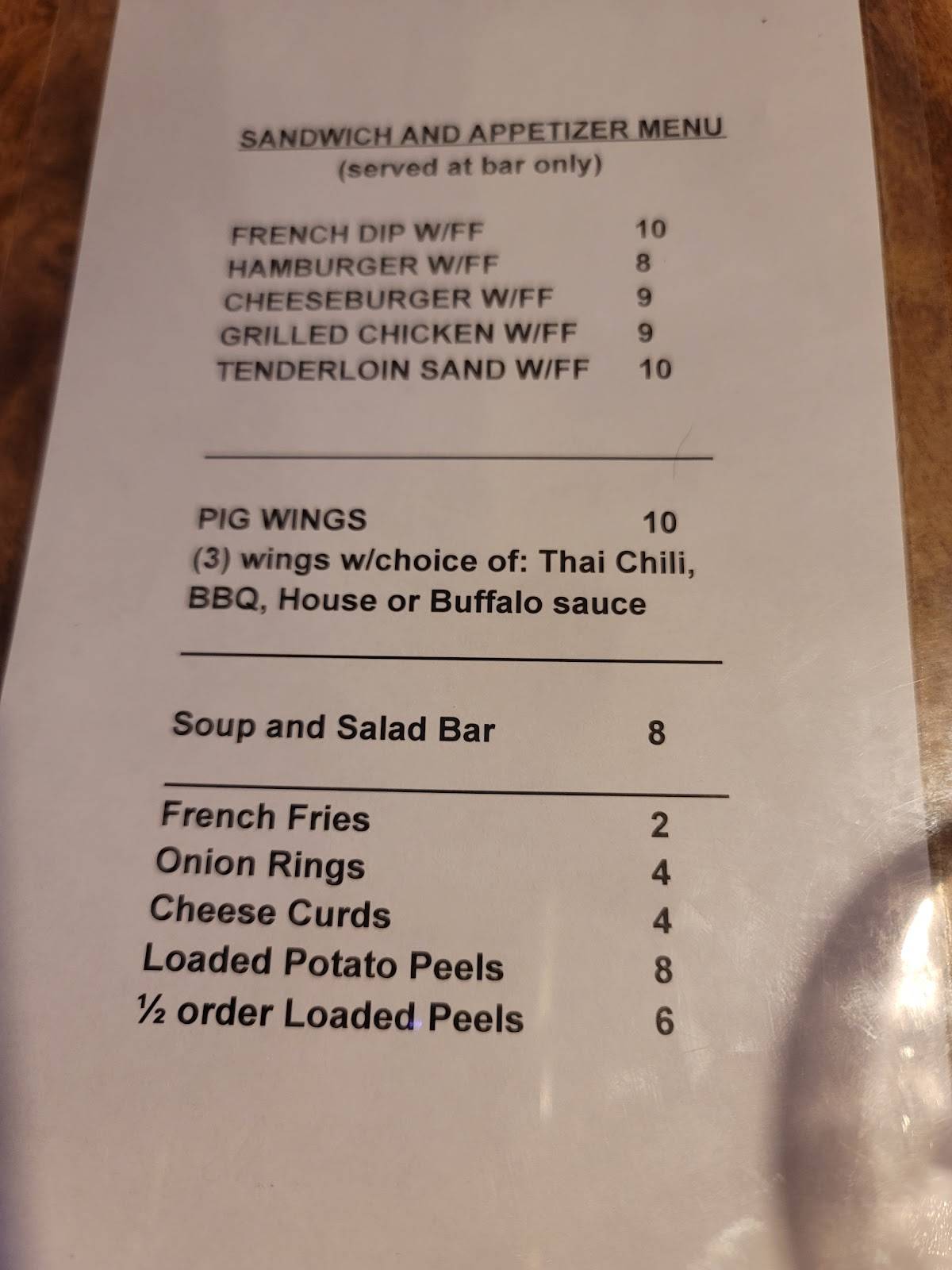 Menu at Washington Inn Supper Club, Cecil