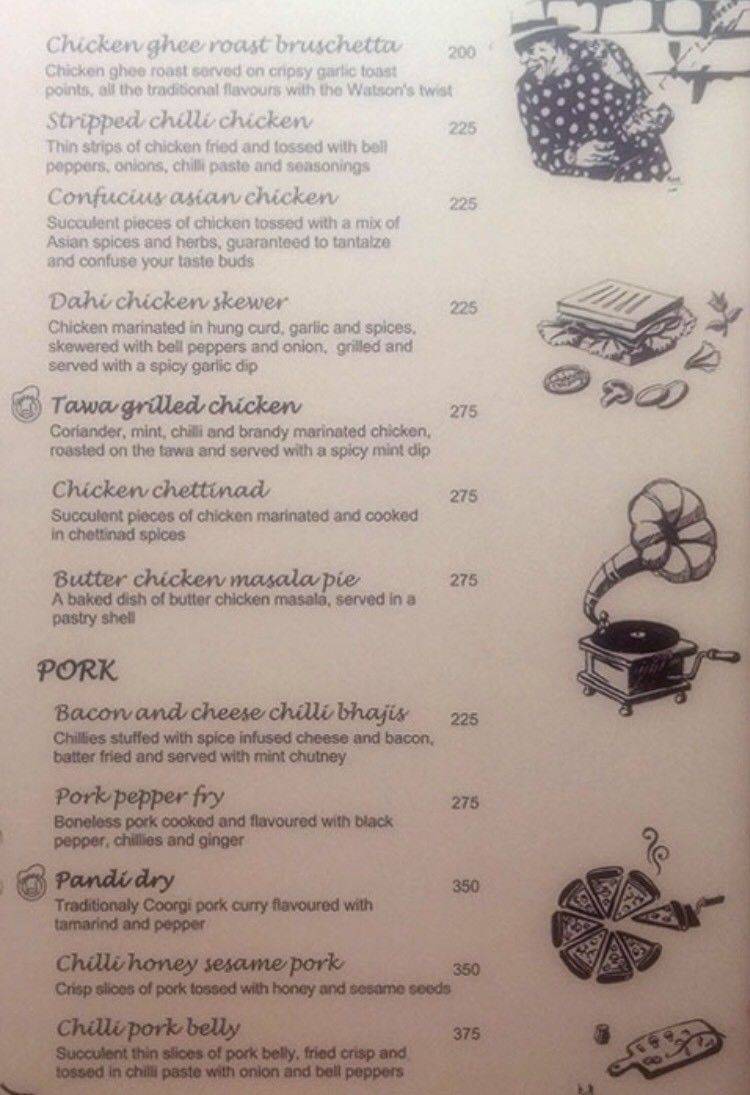 Menu at Watson's Chennai, Chennai
