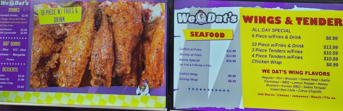 Menu at We Dat's restaurant, New Orleans, Canal St