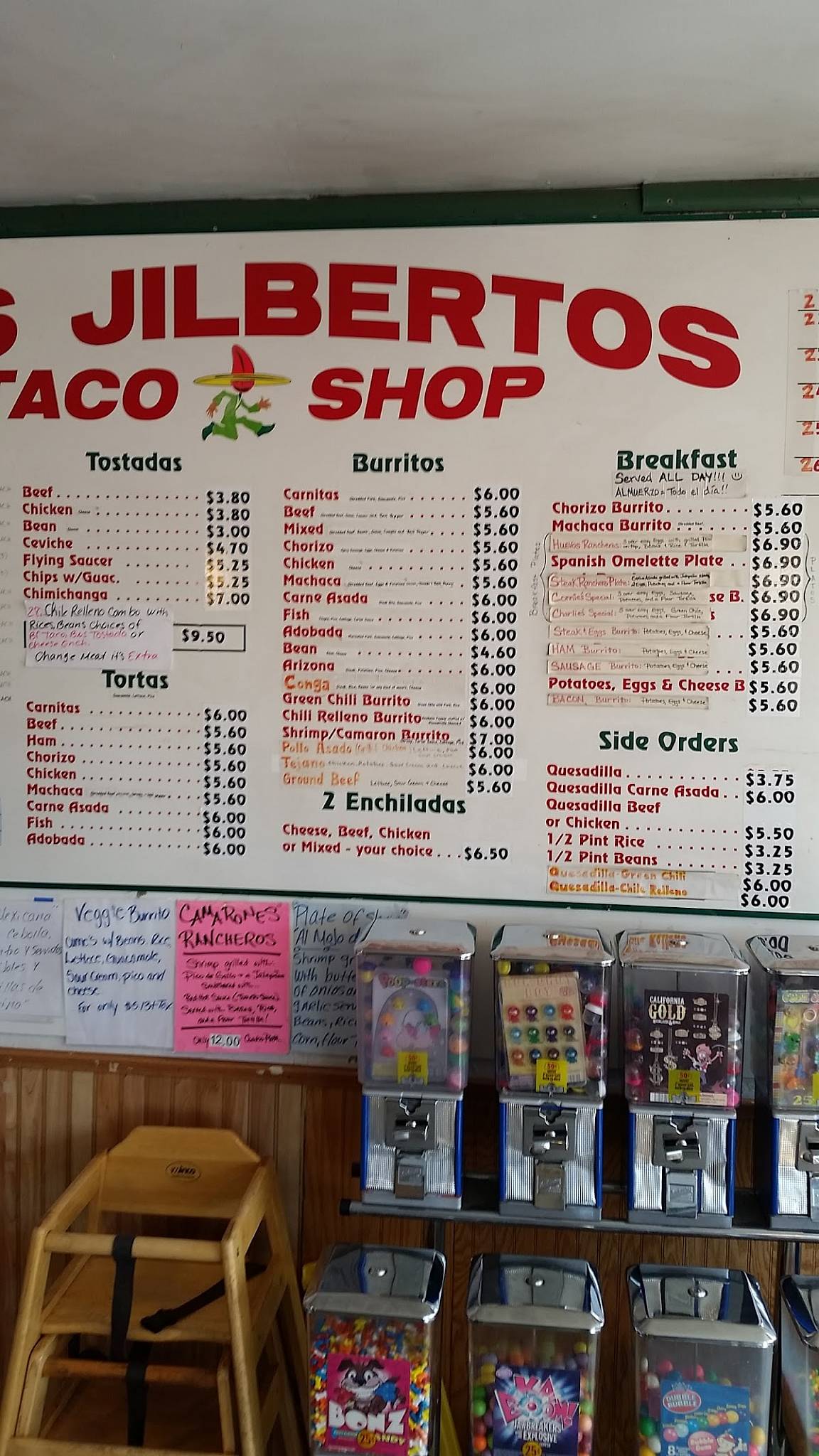 Menu at Los Jilbertos Mexican Fast Food, Wellington