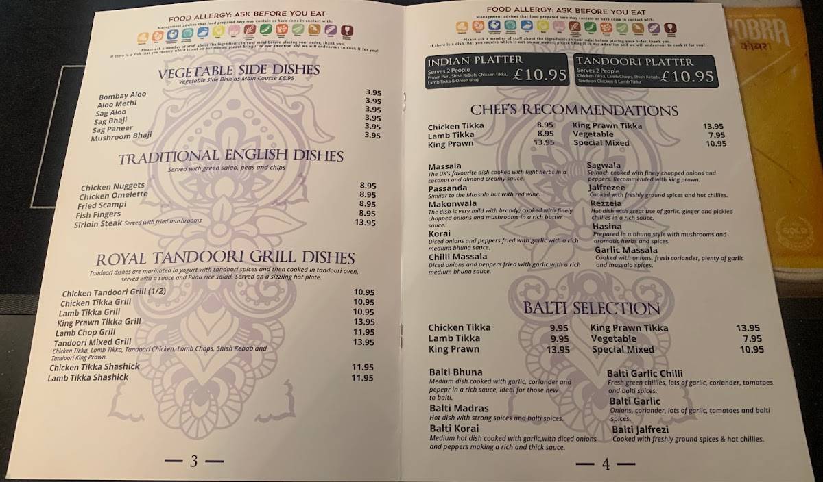 Menu at Whitecroft Indian Bar & Restaurant, Accrington