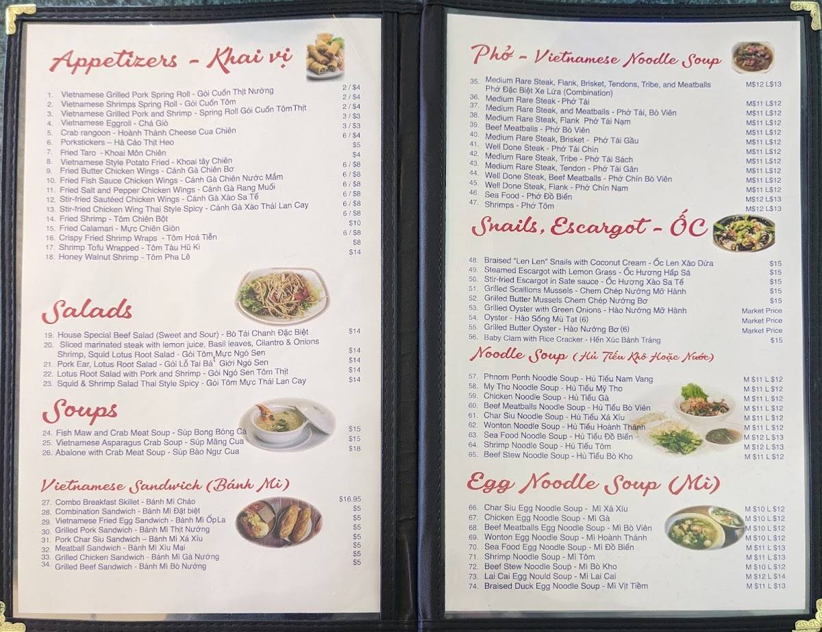 Menu at Pho Ong Gia Cali restaurant, Wichita