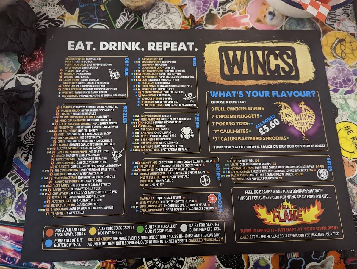 Menu at Wings restaurant, Edinburgh, 5 - 7 Old Fishmarket Cl