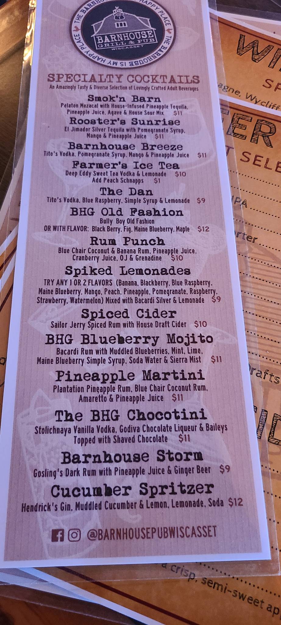 Menu at Barnhouse Grill & Pub Wiscasset, Wiscasset