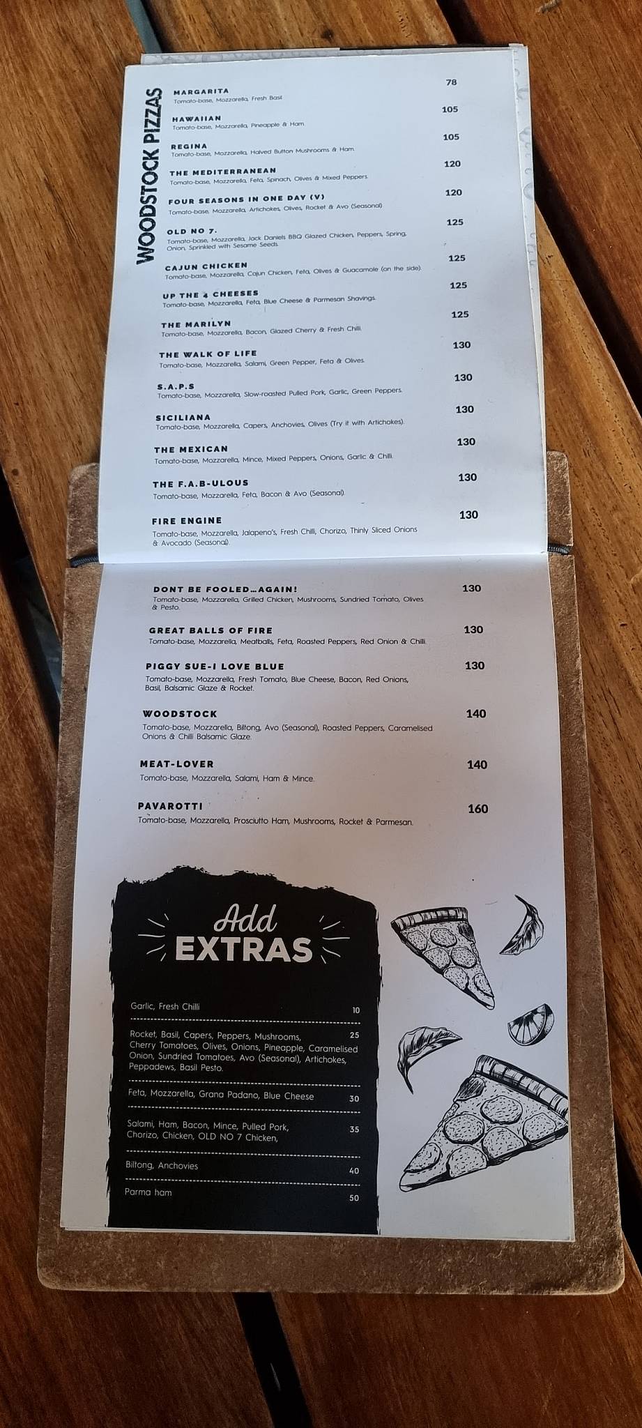 Menu at Woodstock Urban Pizzeria, Pretoria