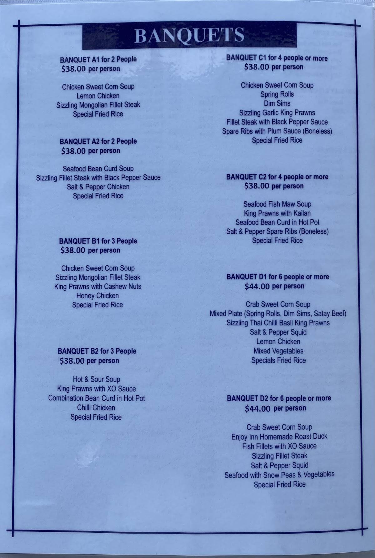 Menu at Enjoy Inn restaurant, Woodville