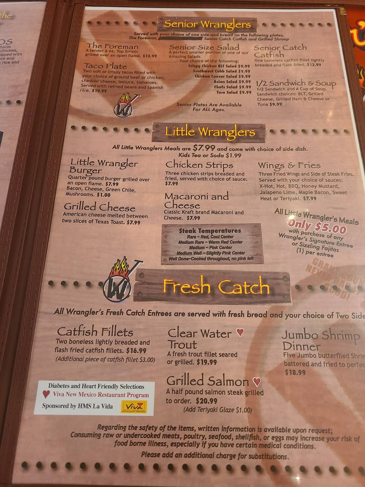 Menu at Wrangler's Bar & Grill, Silver City