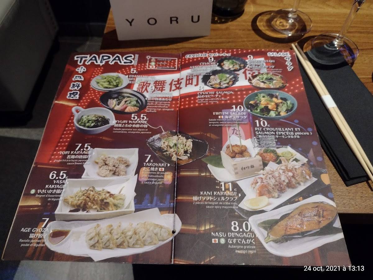 Menu au Yoru Paris 夜 restaurant, Paris
