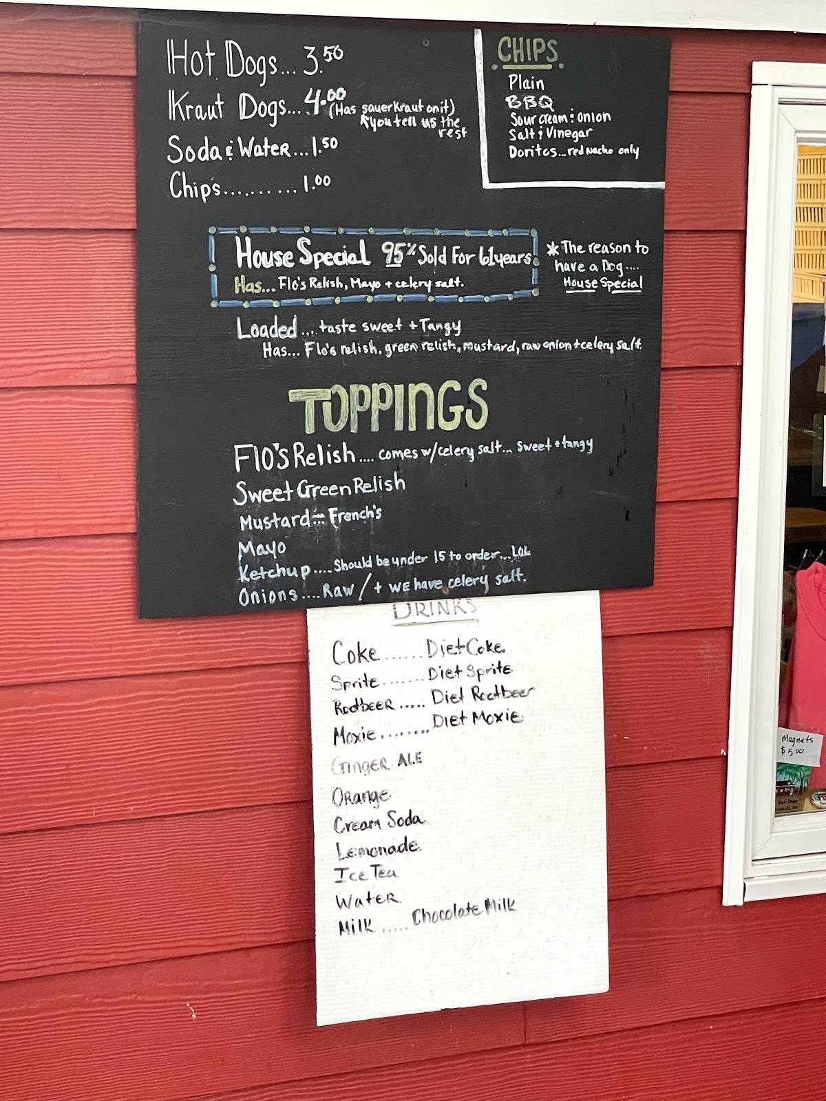 Menu at Flo's Hot Dogs restaurant, York