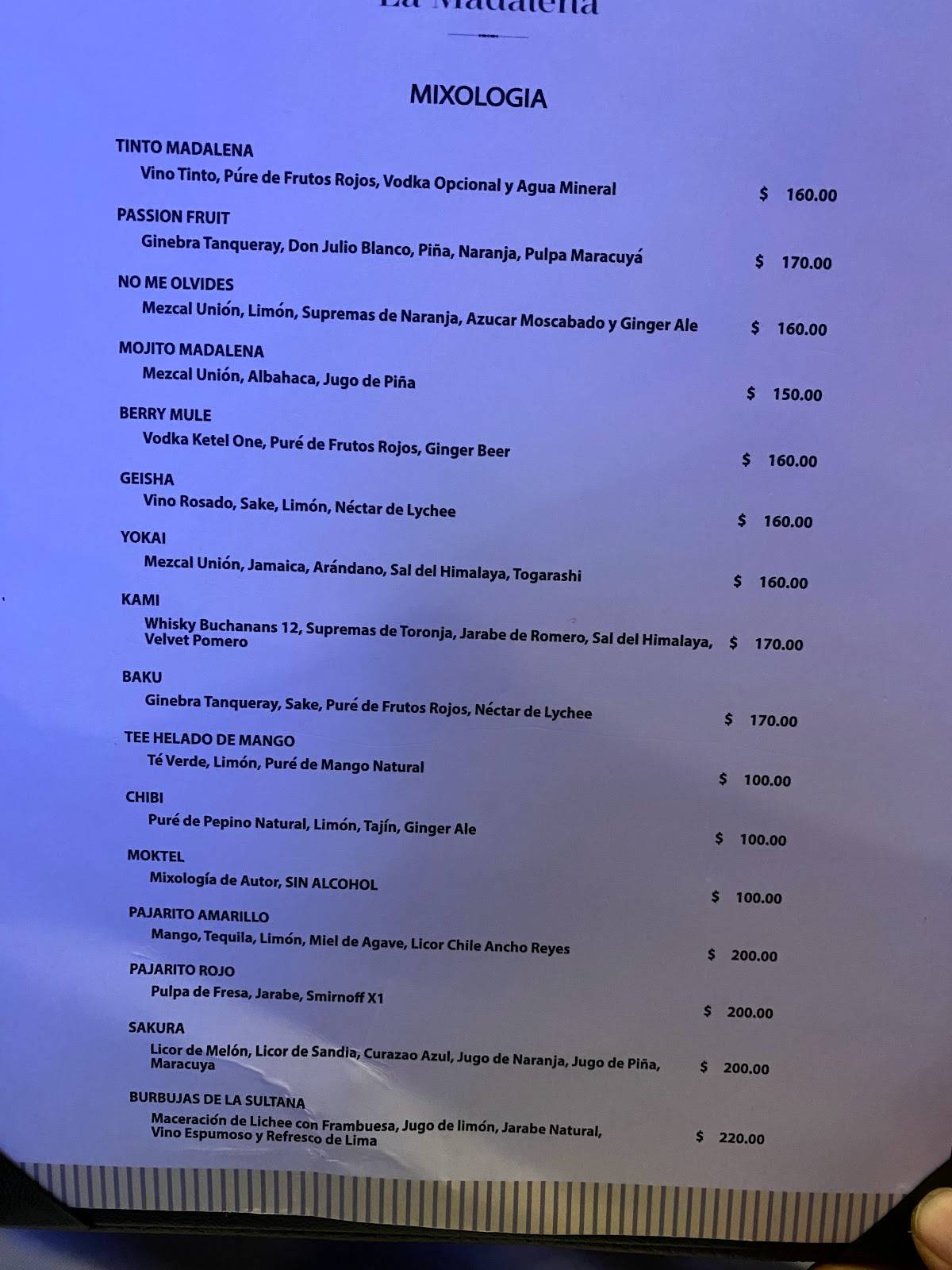 Carta del restaurante La Madalena Guadalajara, Zapopan
