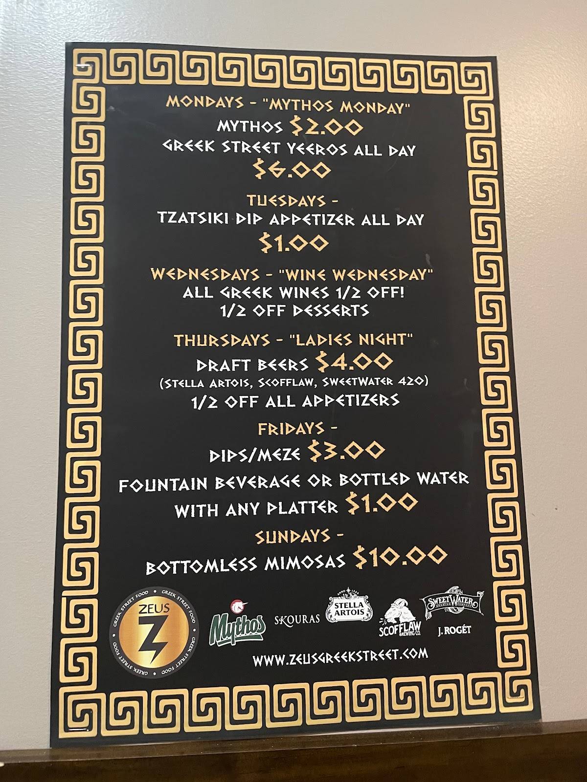Carta del restaurante Zeus Greek Street Food, Atlanta