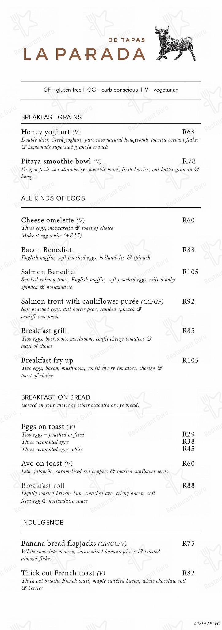 Menu at La Parada Waterfall Corner restaurant, Midrand, Cnr Waterfall ...