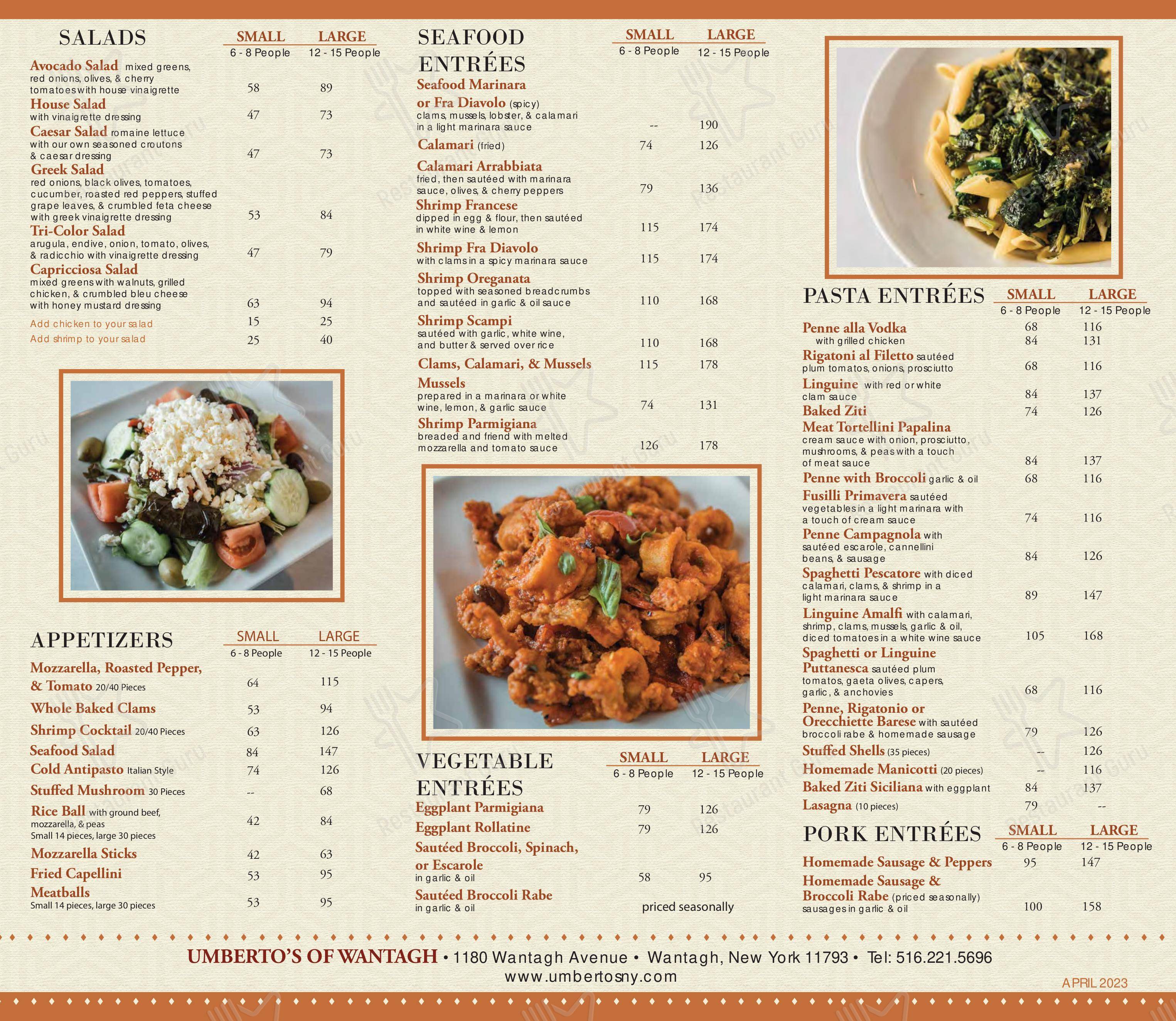 Menu at Umberto's Restaurant & Pizzeria, Wantagh