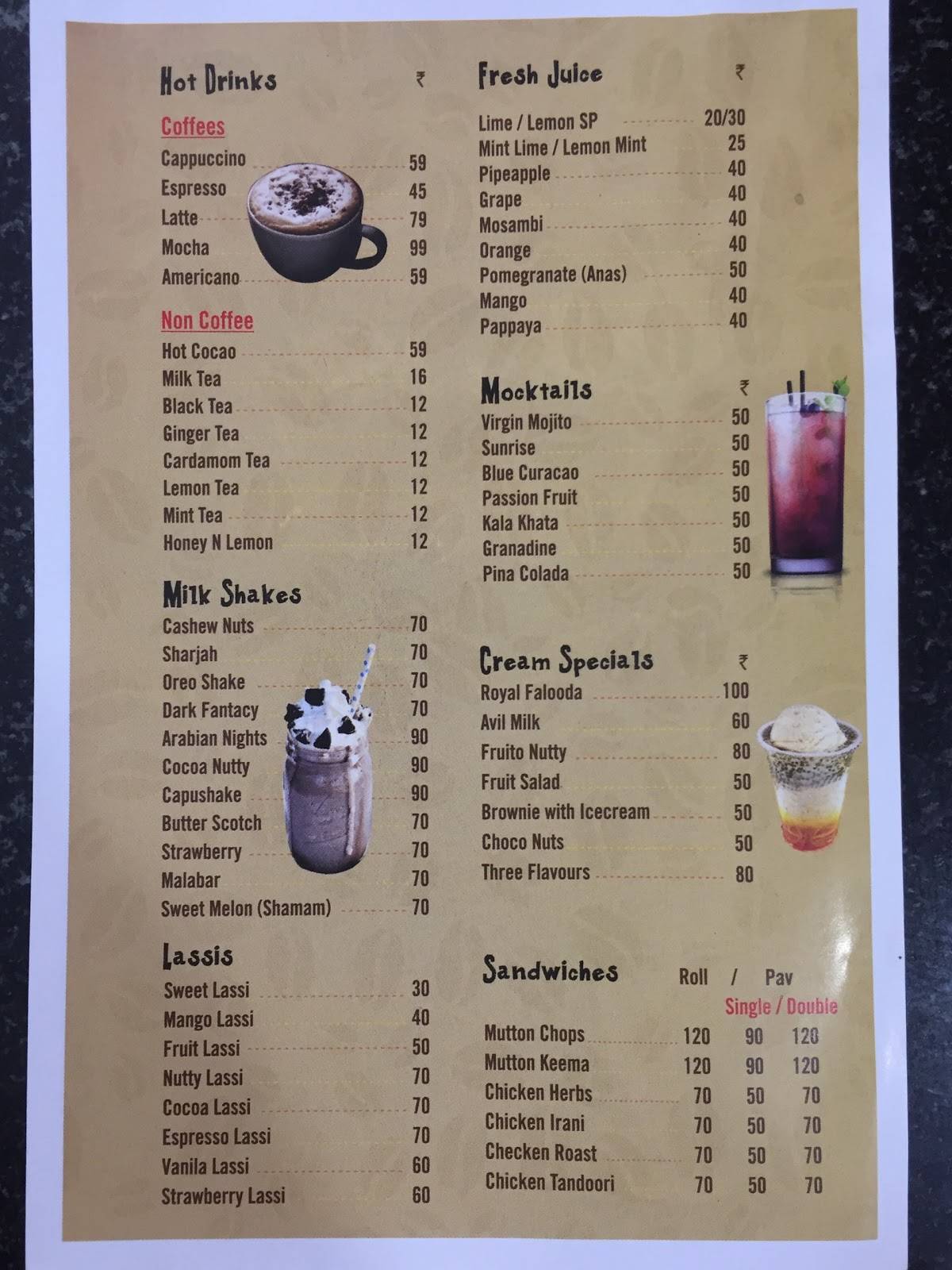 Menu at cocoa nutty, Bengaluru