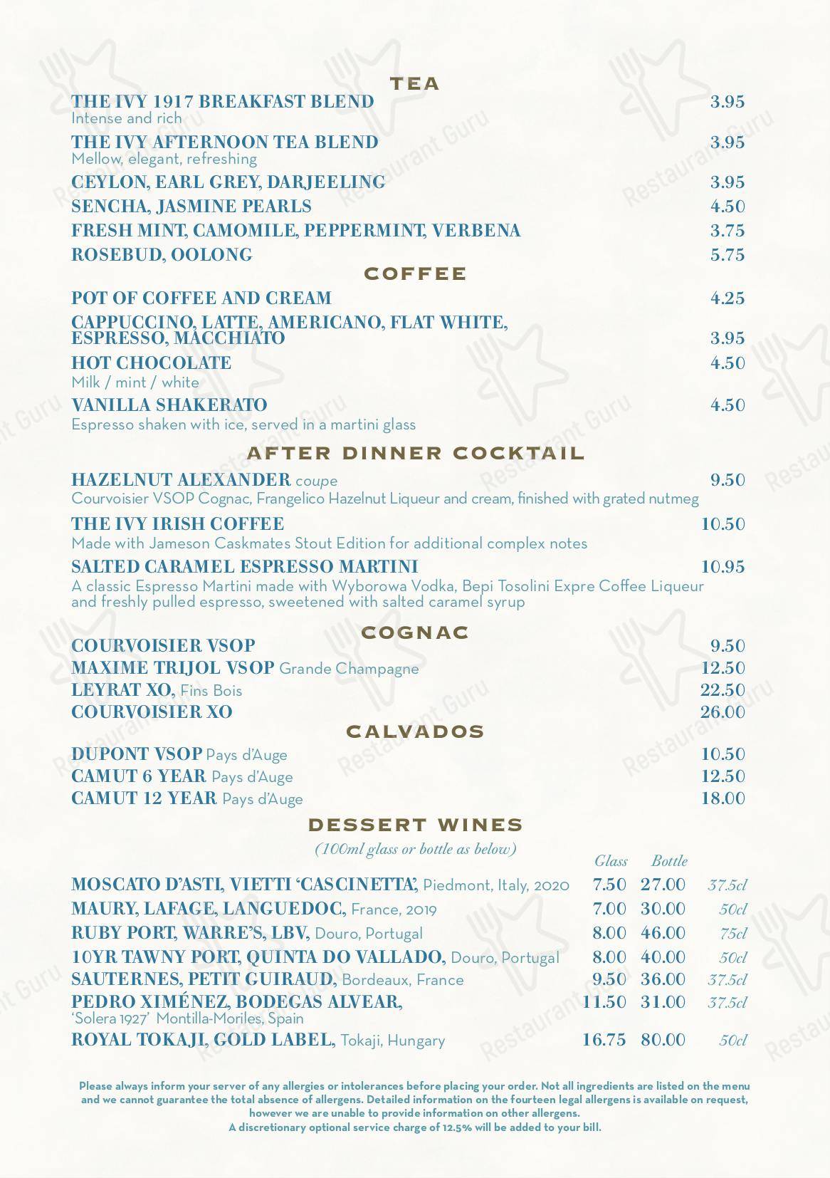 Menu at The Ivy Cobham Garden restaurant, Cobham