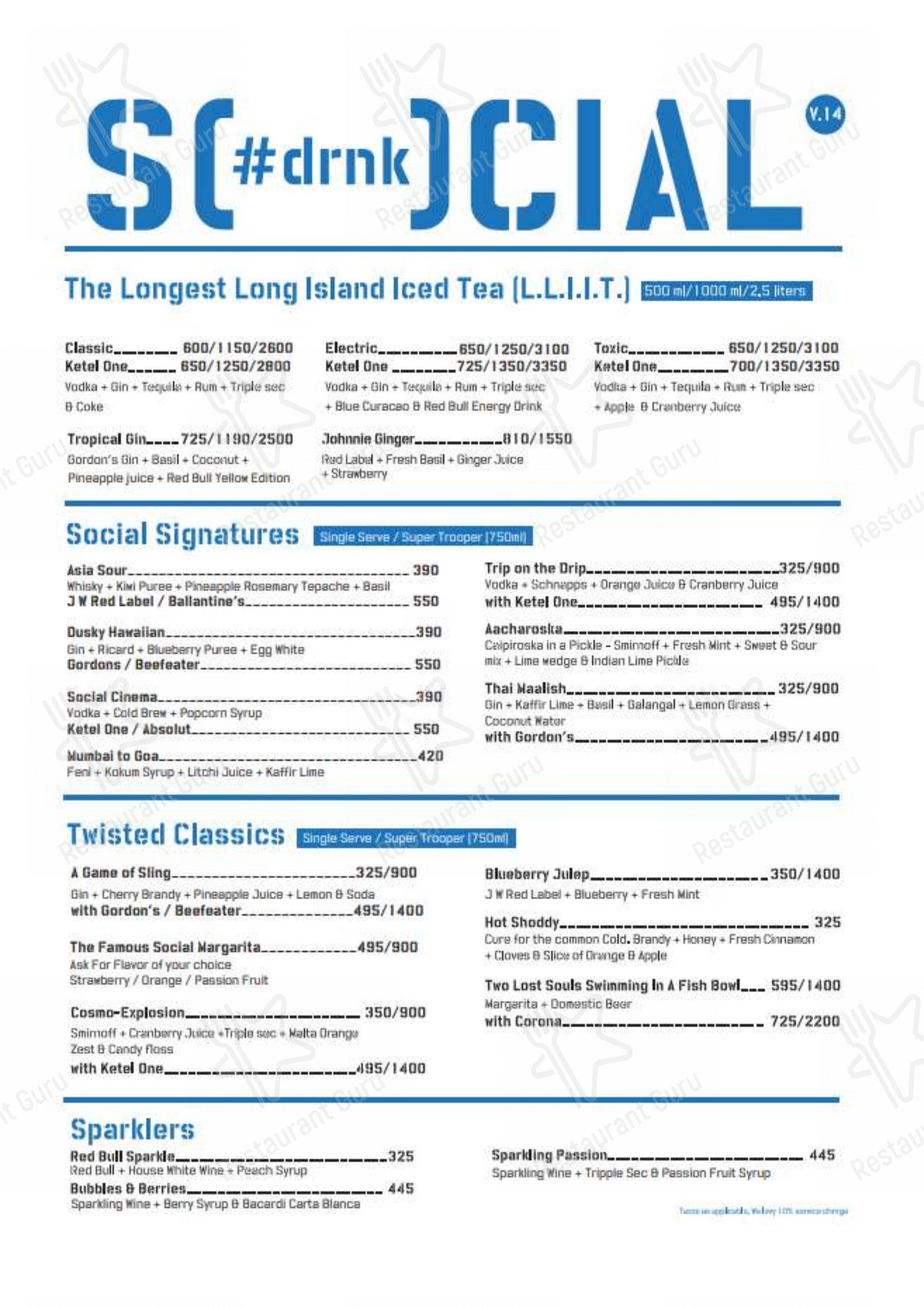 Menu at Dadar Social, Mumbai